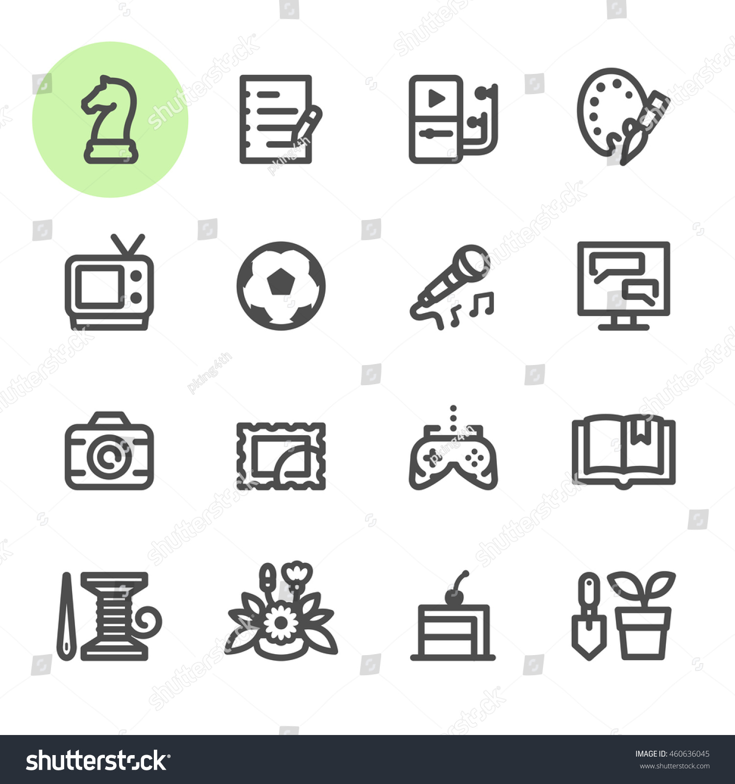 Hobbies Icons White Background Stock Vector (Royalty Free) 460636045