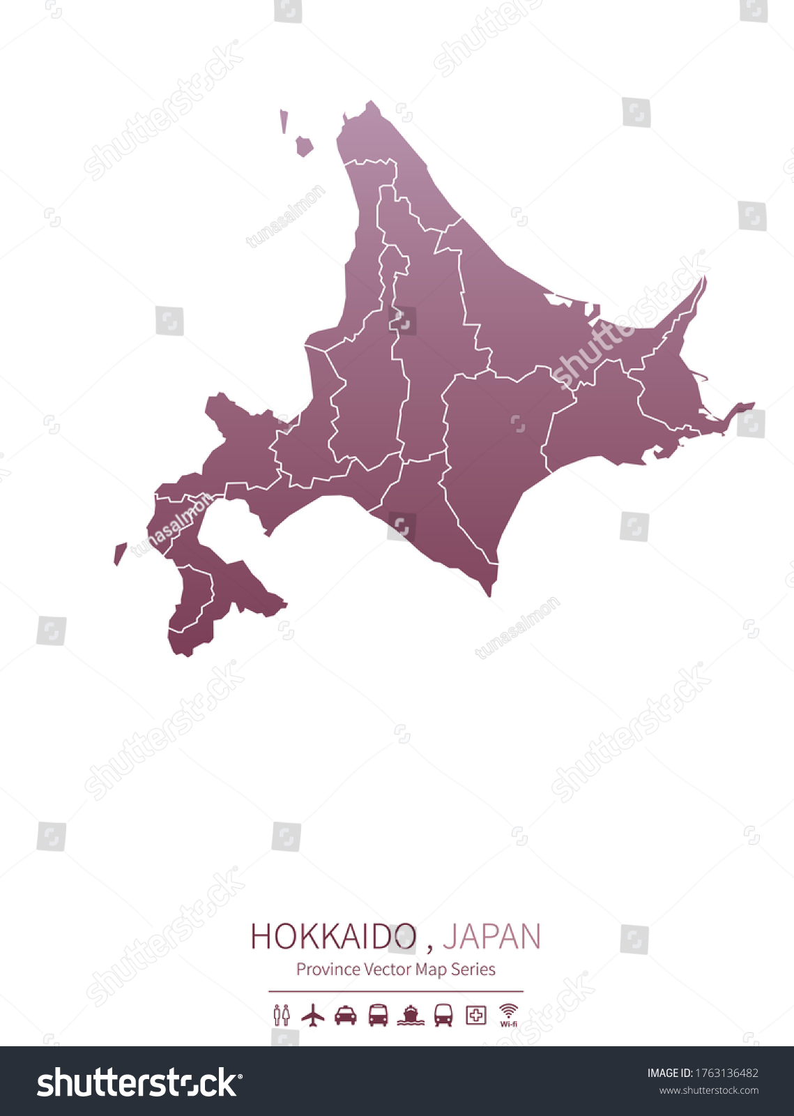 Hokkaido Map Japan Provinces Vector Map: เวกเตอร์สต็อก (ปลอดค่า ...