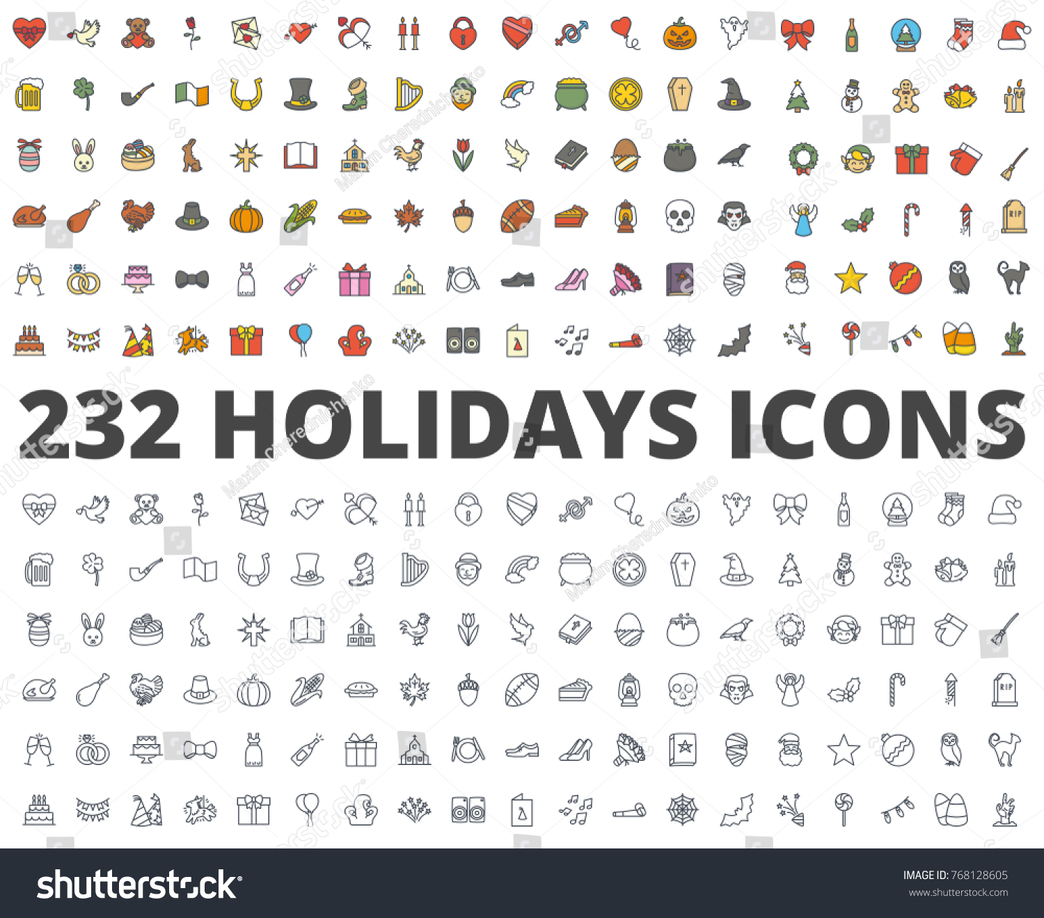 Holidays Icon Pack Colored Line Stock Vector (Royalty Free) 768128605