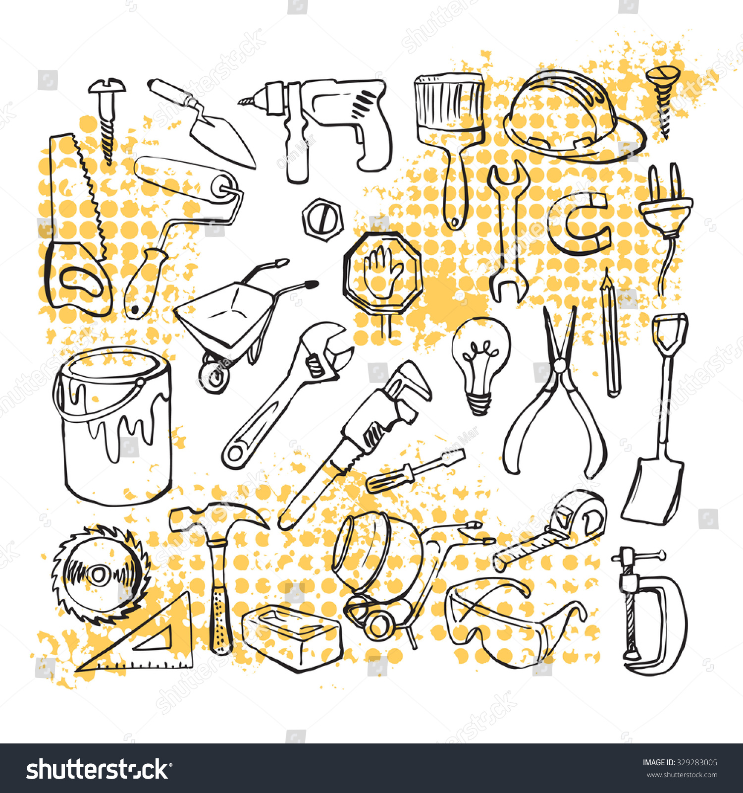 Home Improvement Construction Tools Hand Drawn Stock Vector (Royalty ...