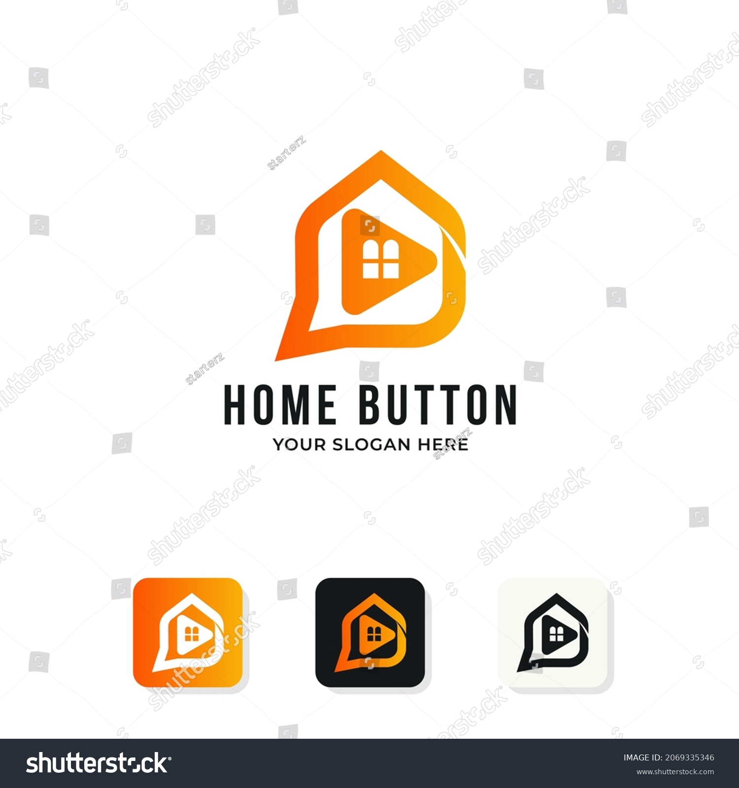 Home Play Button Logo Design Stock Vector (Royalty Free) 2069335346 ...