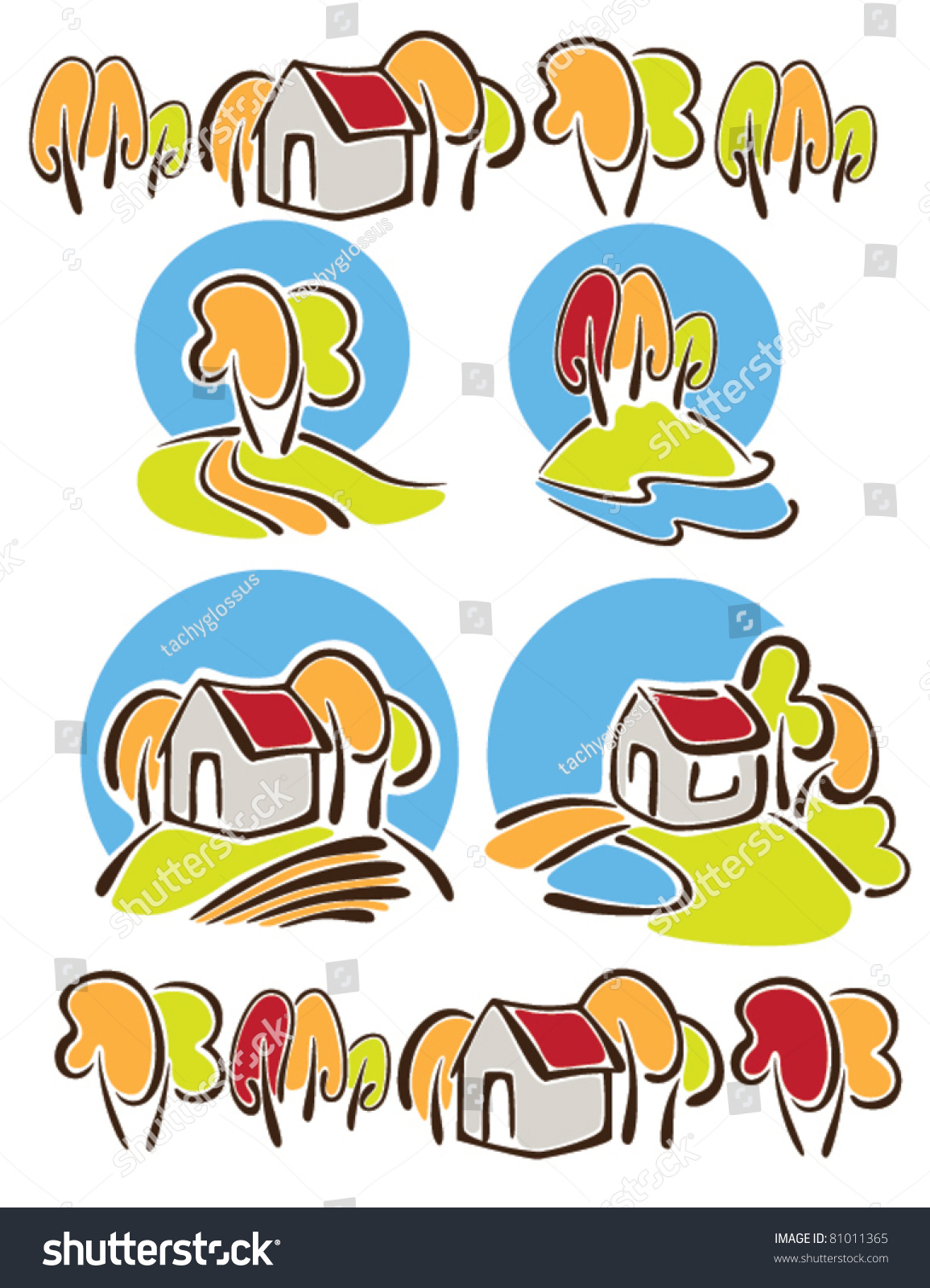 Homes Trees Fields Vector Collection Stock Vector (Royalty Free ...