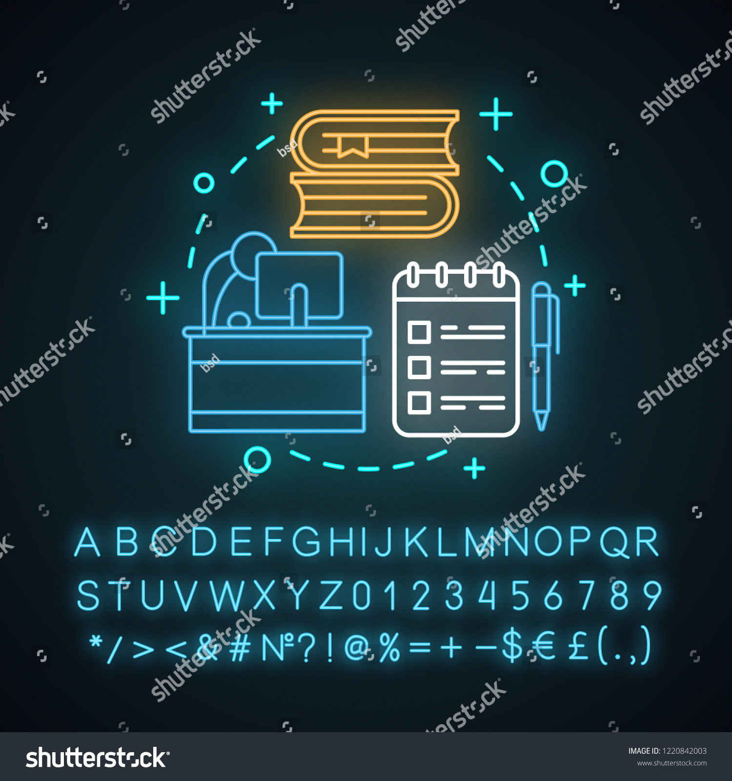 Homework Neon Light Concept Icon Studying Stock Vector (Royalty Free ...