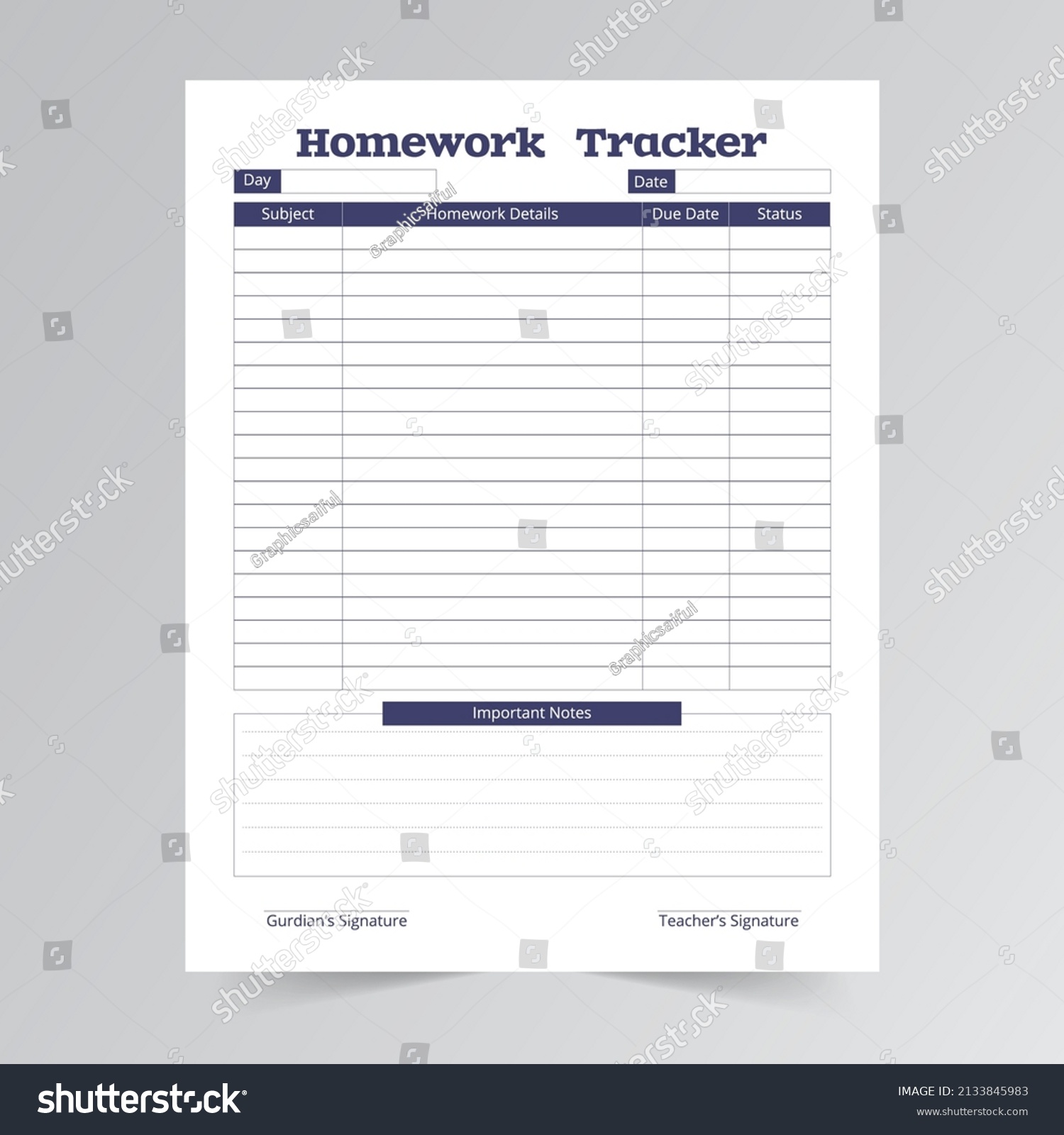 Homework Tracker Kdp Template Design Stock Vector (Royalty Free ...