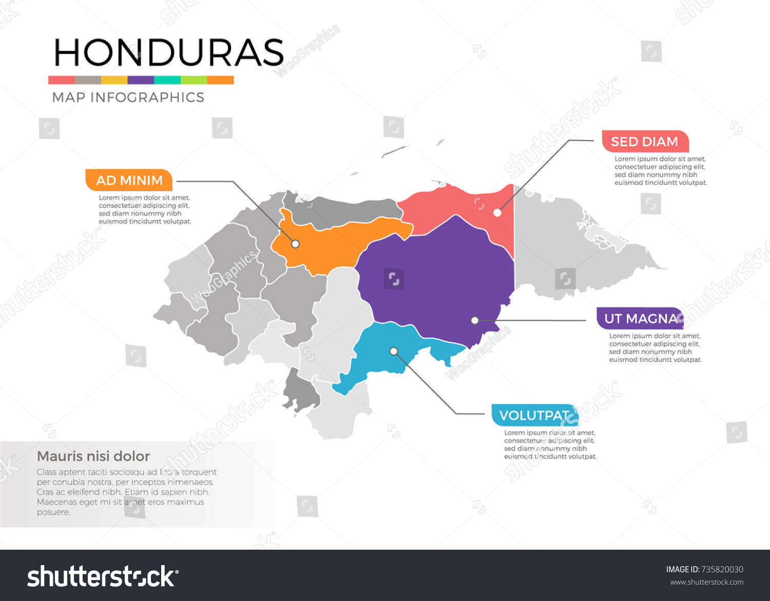 Honduras Map Infographics Vector Template Regions: Vector có sẵn (miễn ...