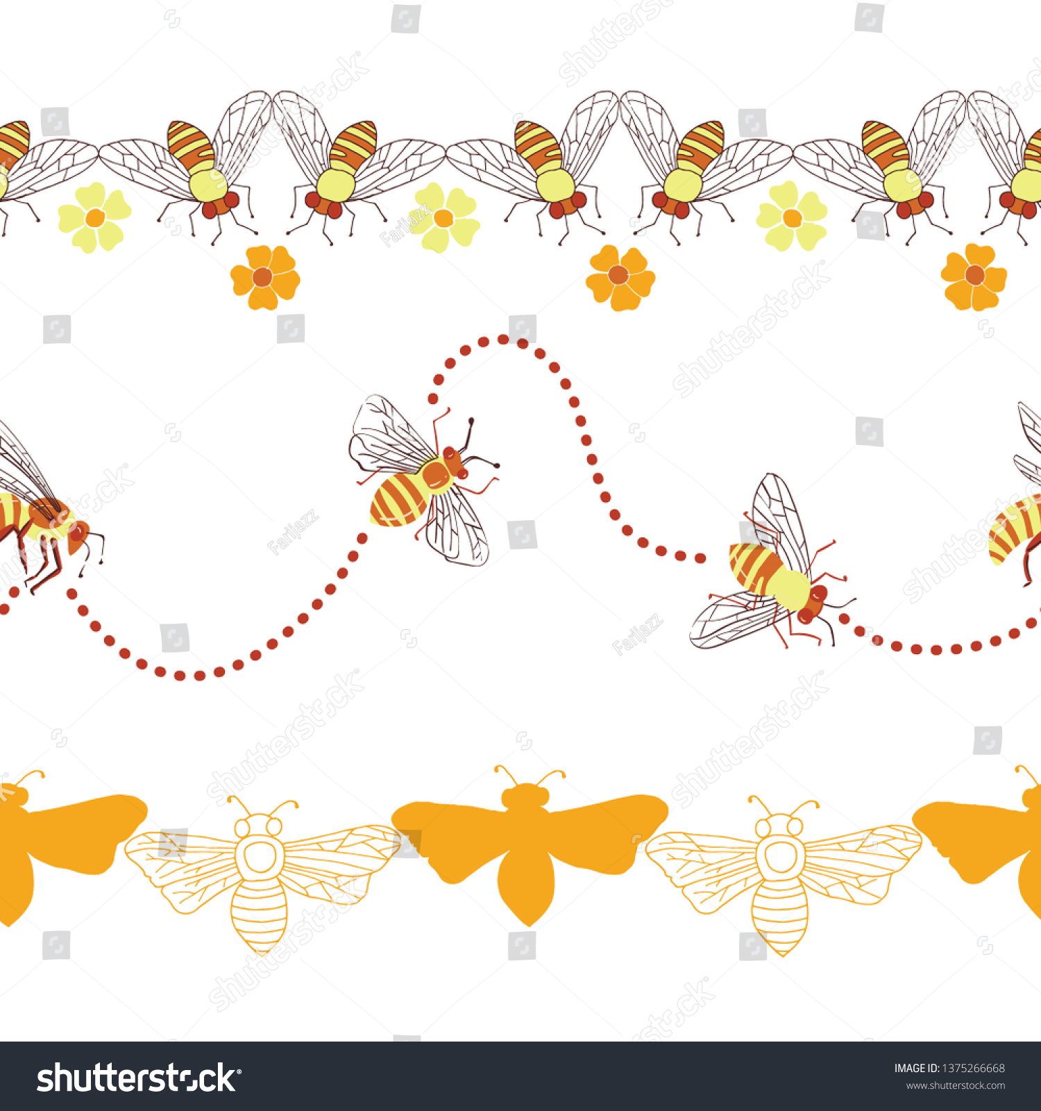 Honey Bees Vector Horizontal Borders Set Stock Vector (Royalty Free ...