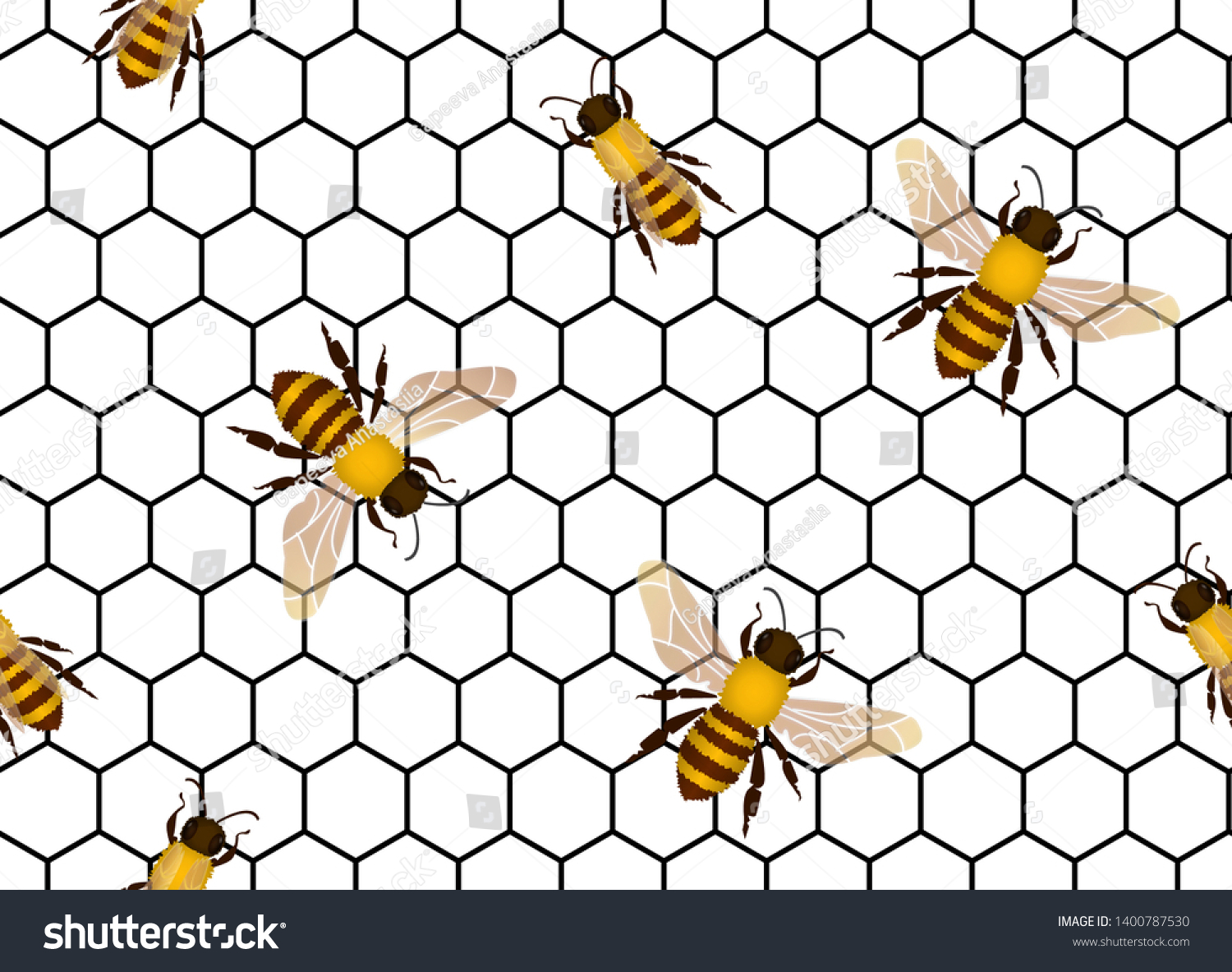Honeycomb Seamless Background Bees Vector Illustration Stock Vector ...