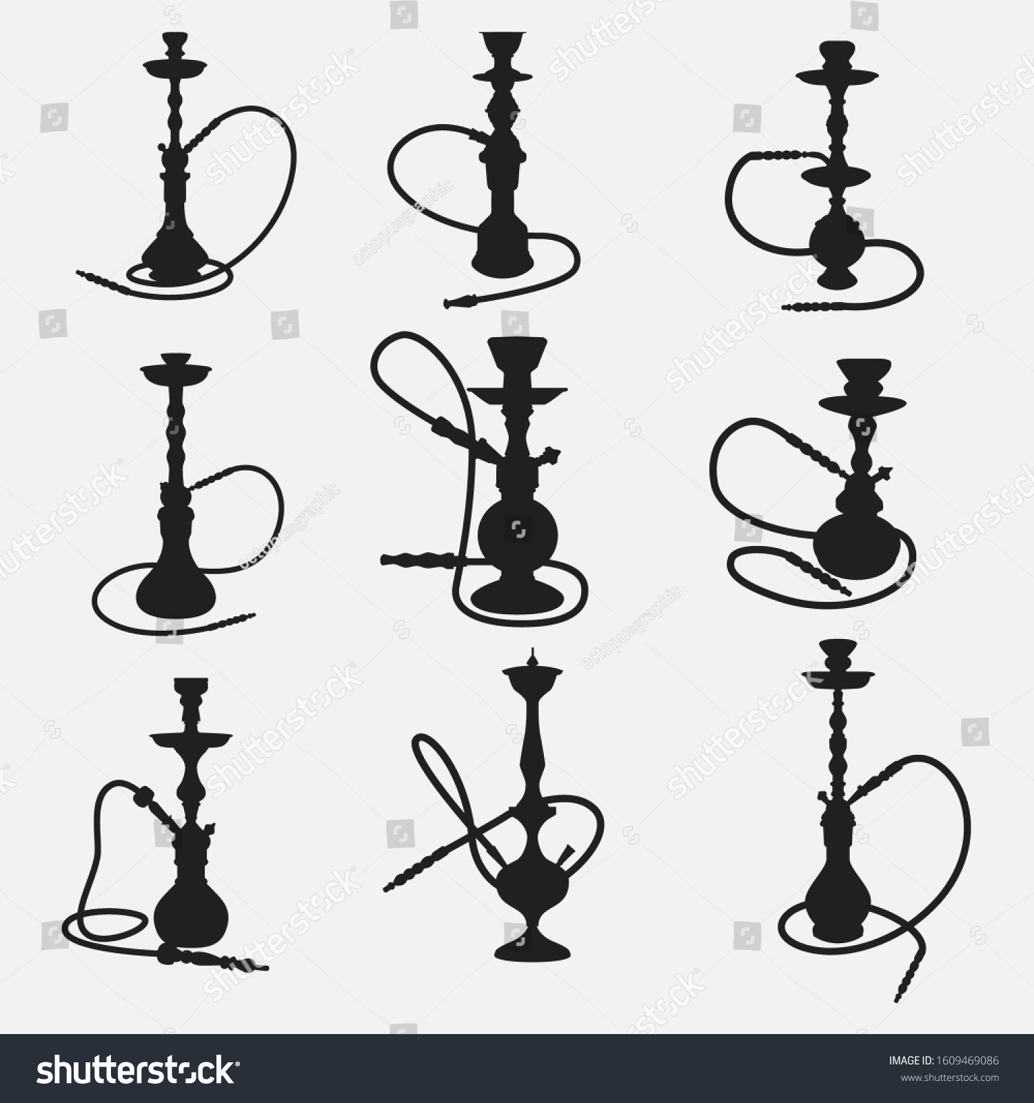 Hookah Silhouette Vector Design Set Stock Vector (Royalty Free) 1609469086
