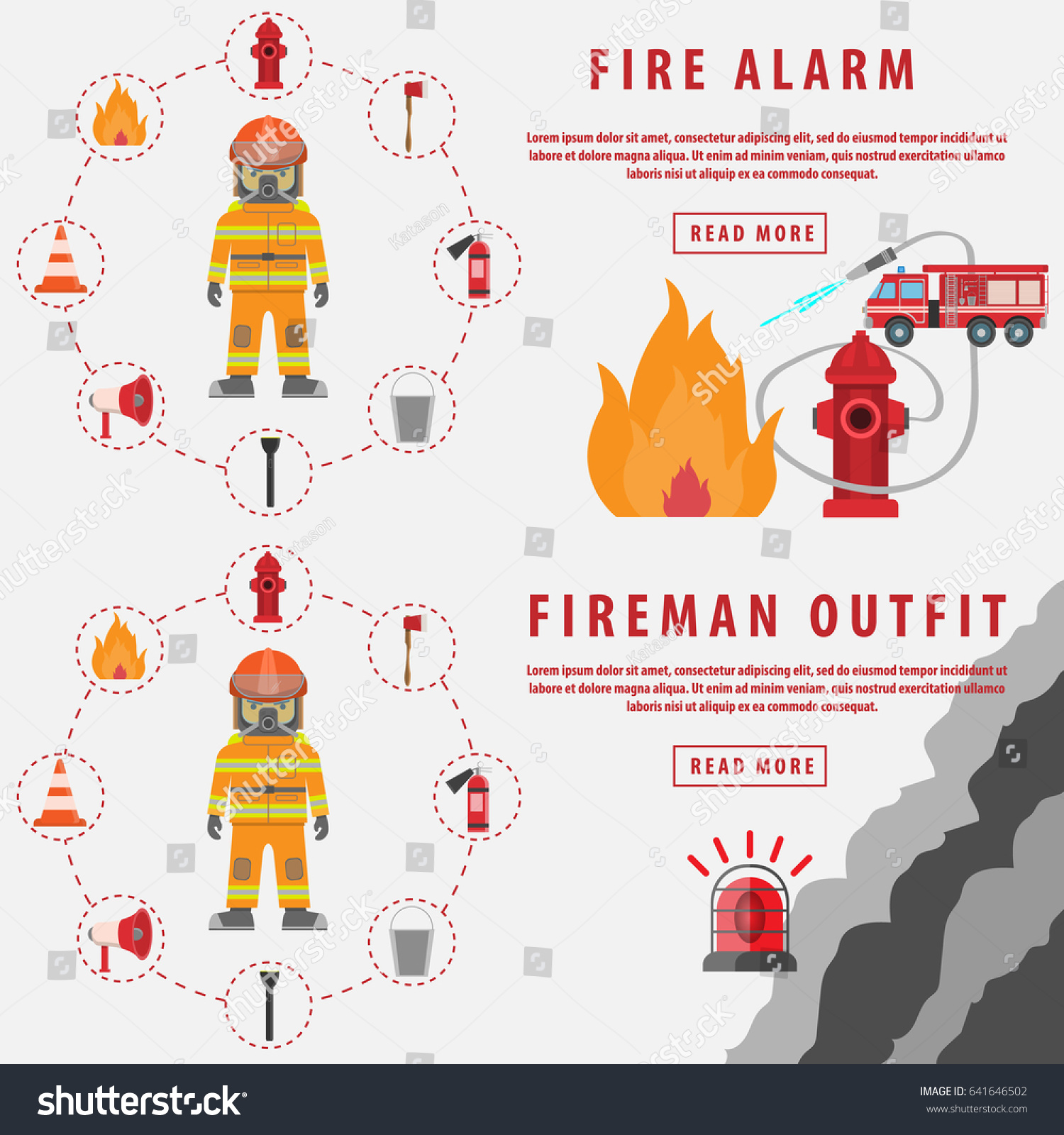 Horizontal Banner Fire Objects Firemen Vector Stock Vector (Royalty ...