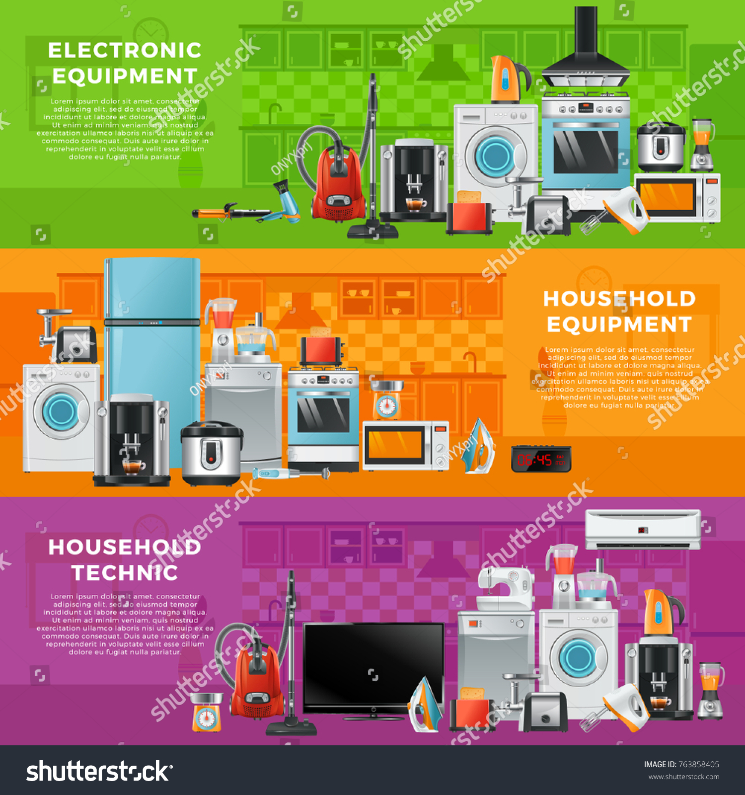 Horizontal Banners Set Different Household Technics Stock Vector ... Horizontal Banners Set Different Household Technics Stock Vector ...