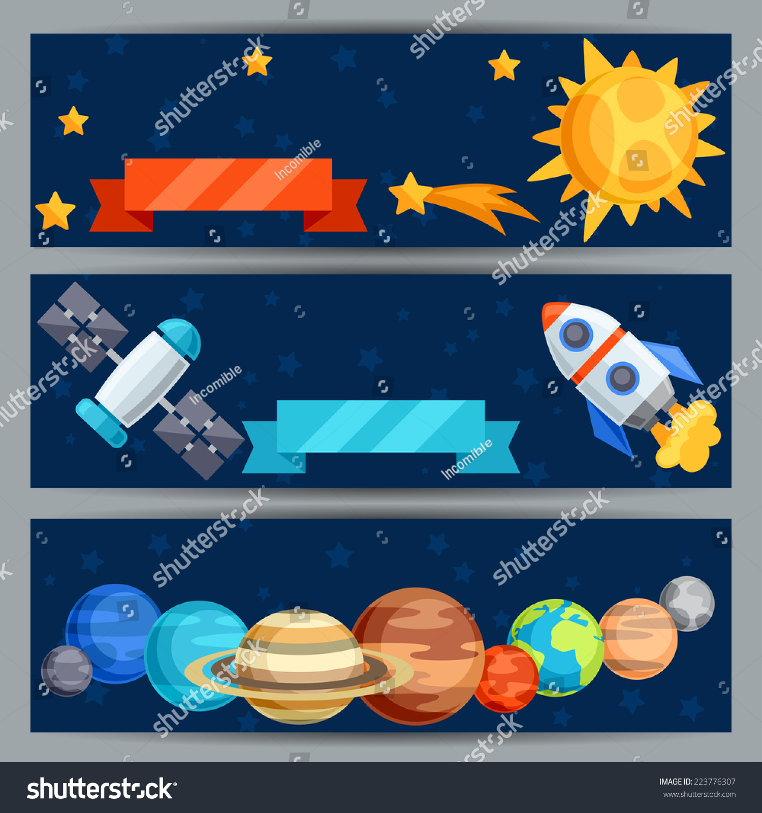 Horizontal Banners Solar System Planets Stock Vector (Royalty Free ...