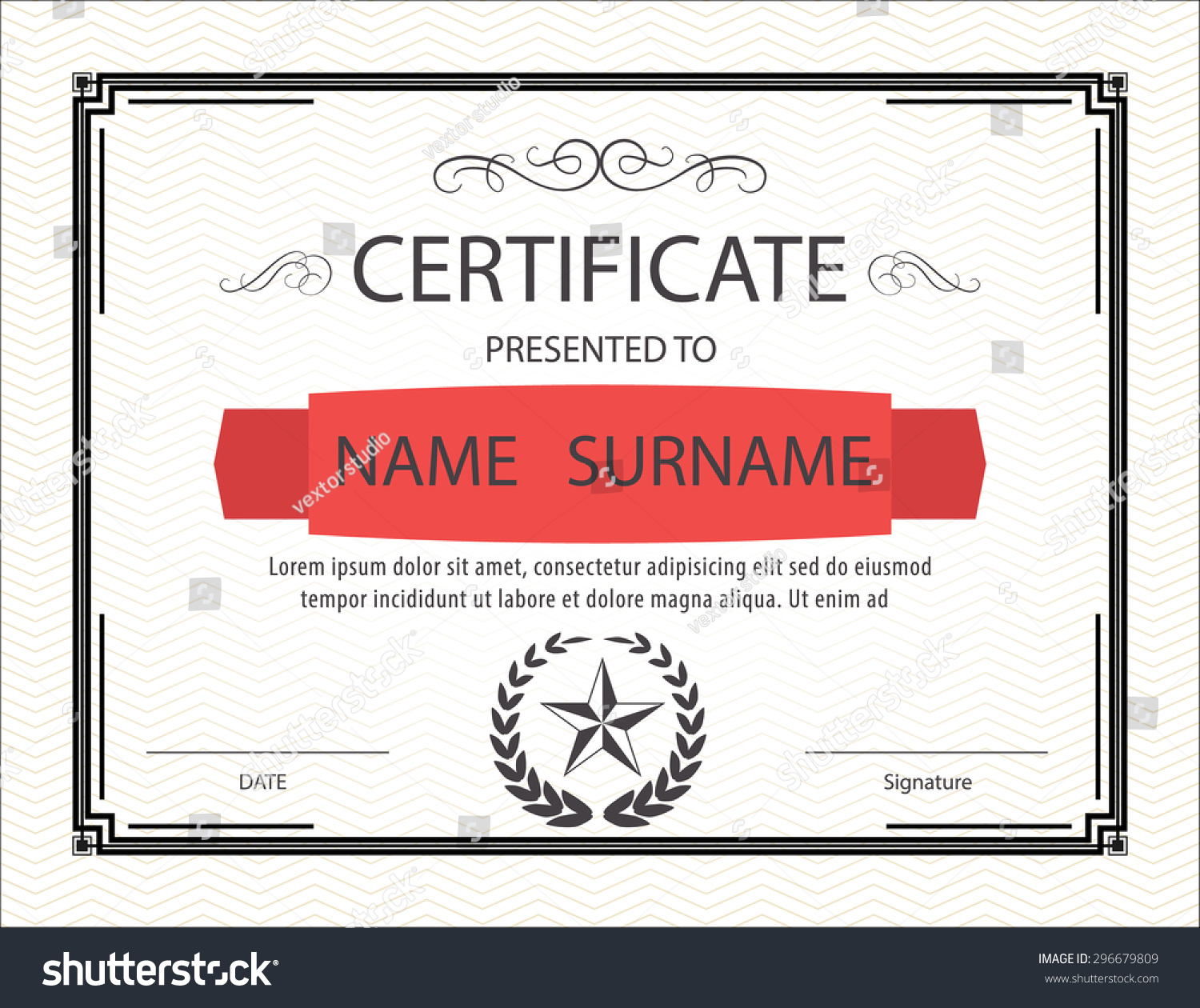 Horizontal Certificate Templatediplomaletter Size Vector Stock Vector ...