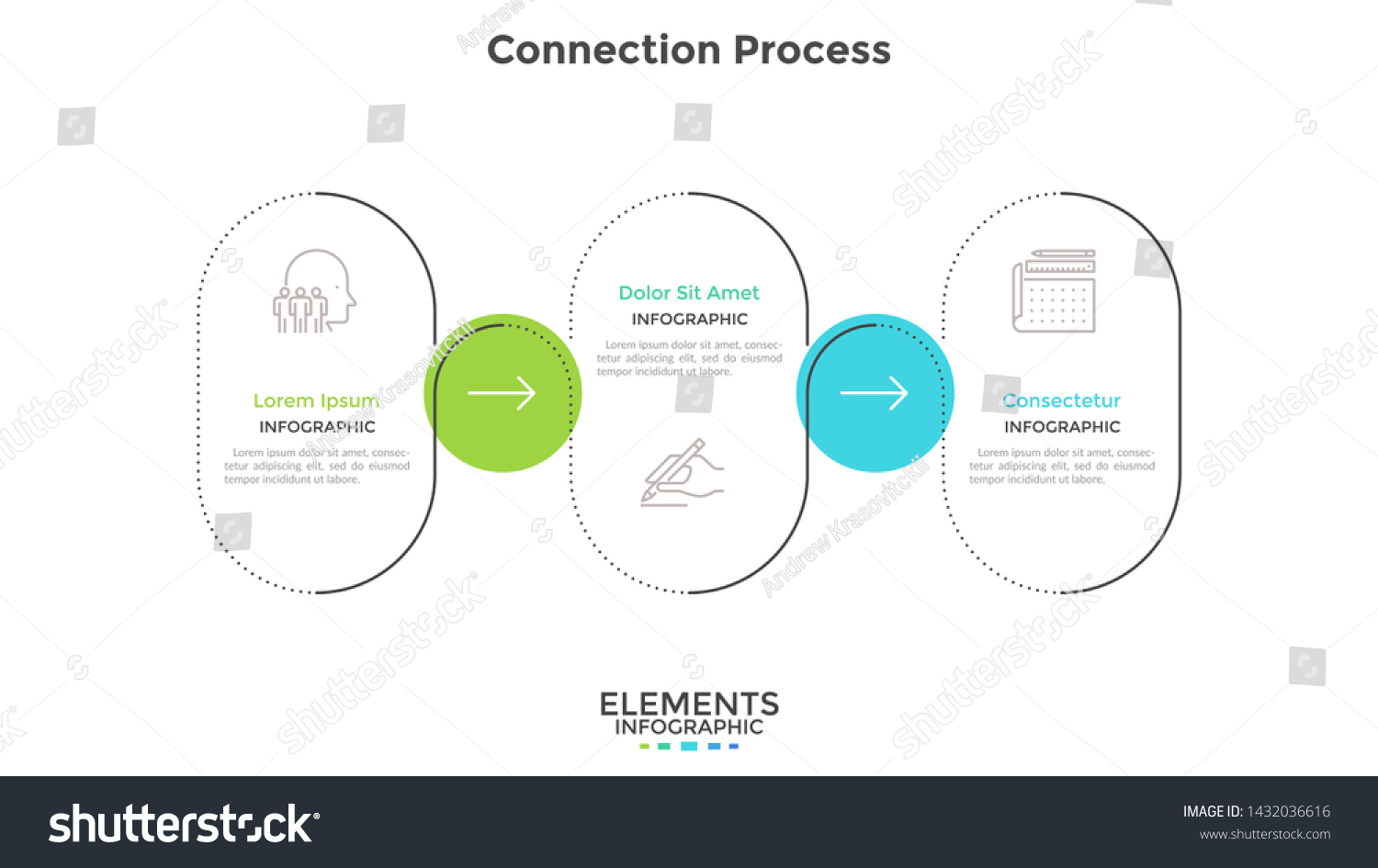 Horizontal Diagram 3 Rounded Elements Connected: vector de stock (libre de regalías) 1432036616 ...