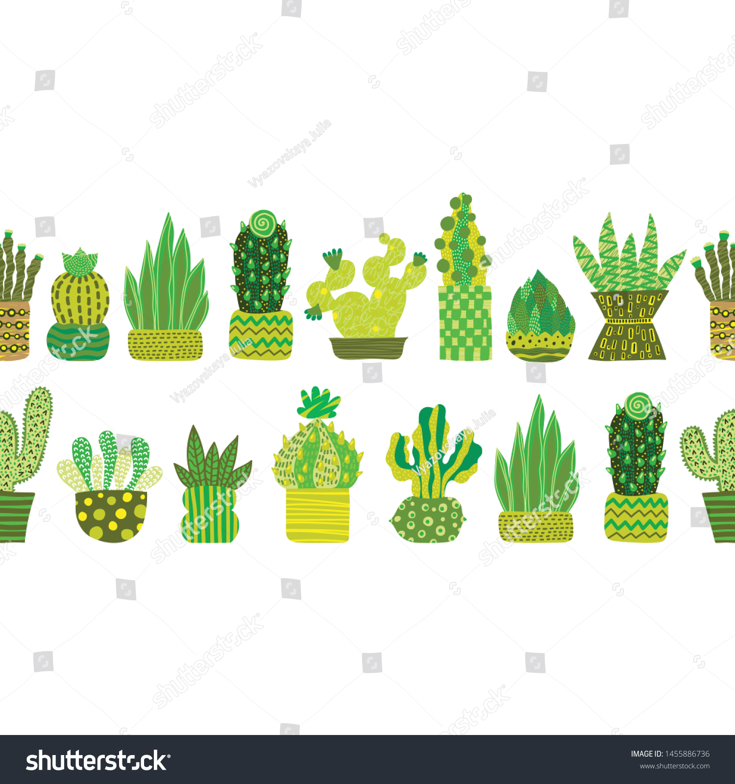 Horizontal Seamless Border Decorative Cacti Stock Vector (Royalty Free ...