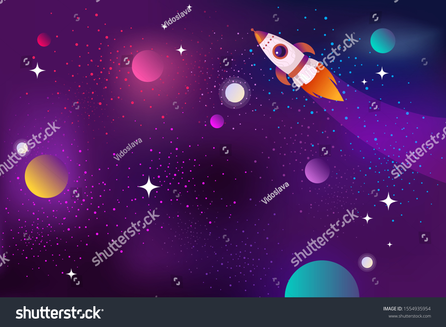 Horizontal Space Background Flying Rocket Planets: Vector có sẵn (miễn ...