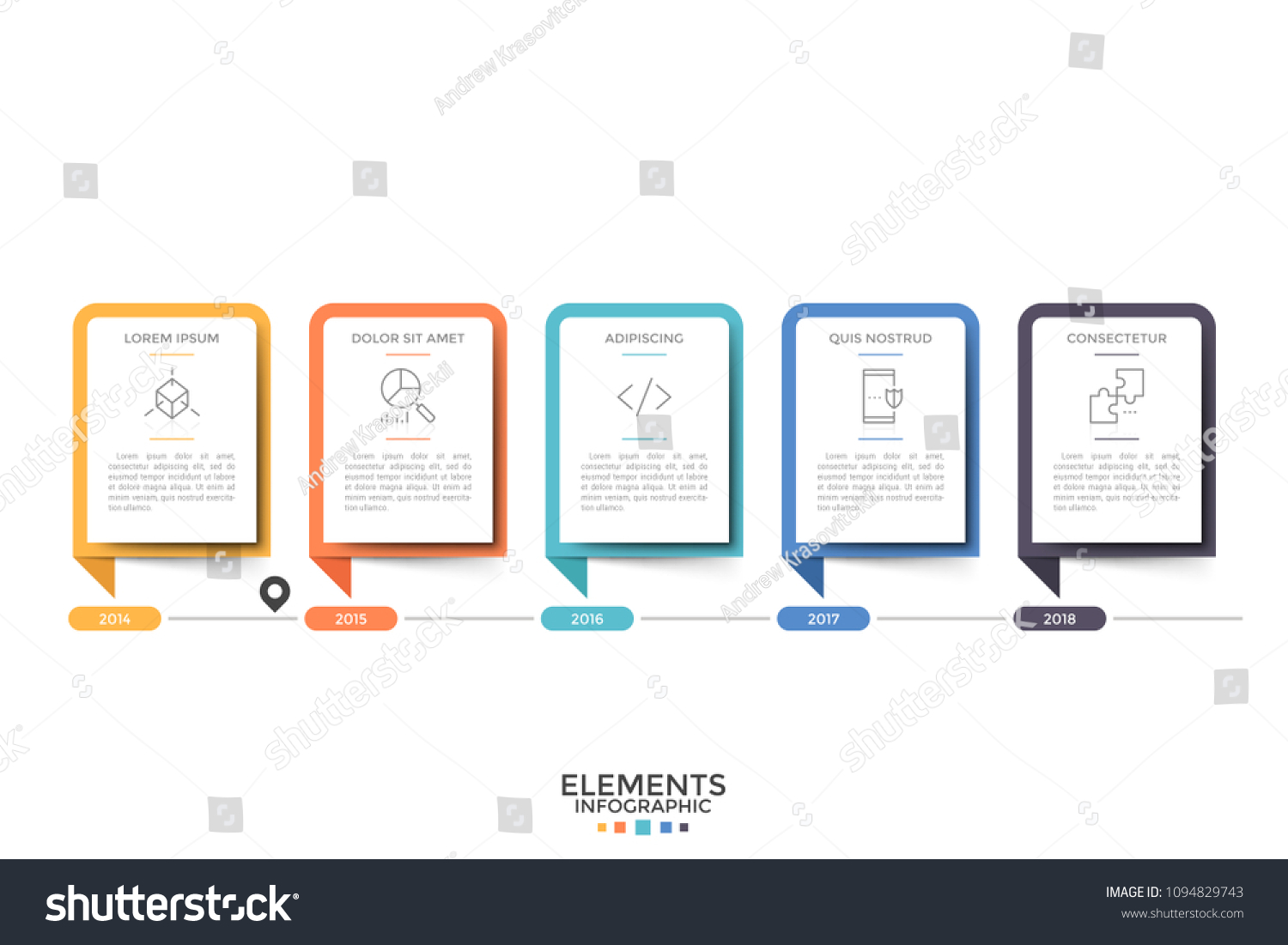 Horizontal Timeline Five Paper White Rectangular Stock Vector (Royalty ...