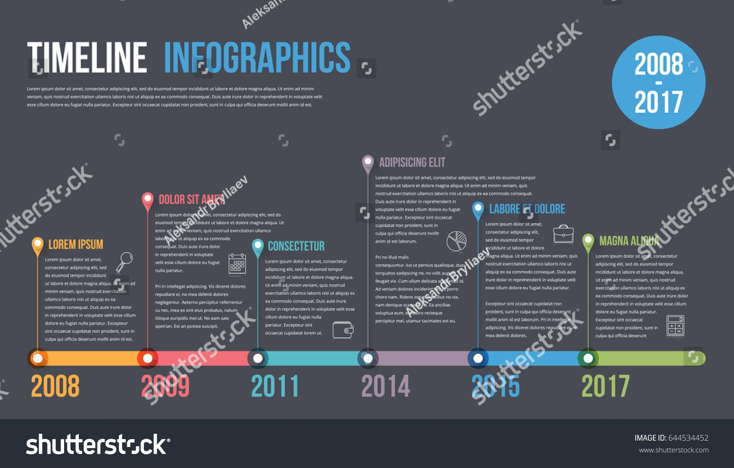 Horizontal Timeline Infographics Template Workflow Process Stock Vector ...
