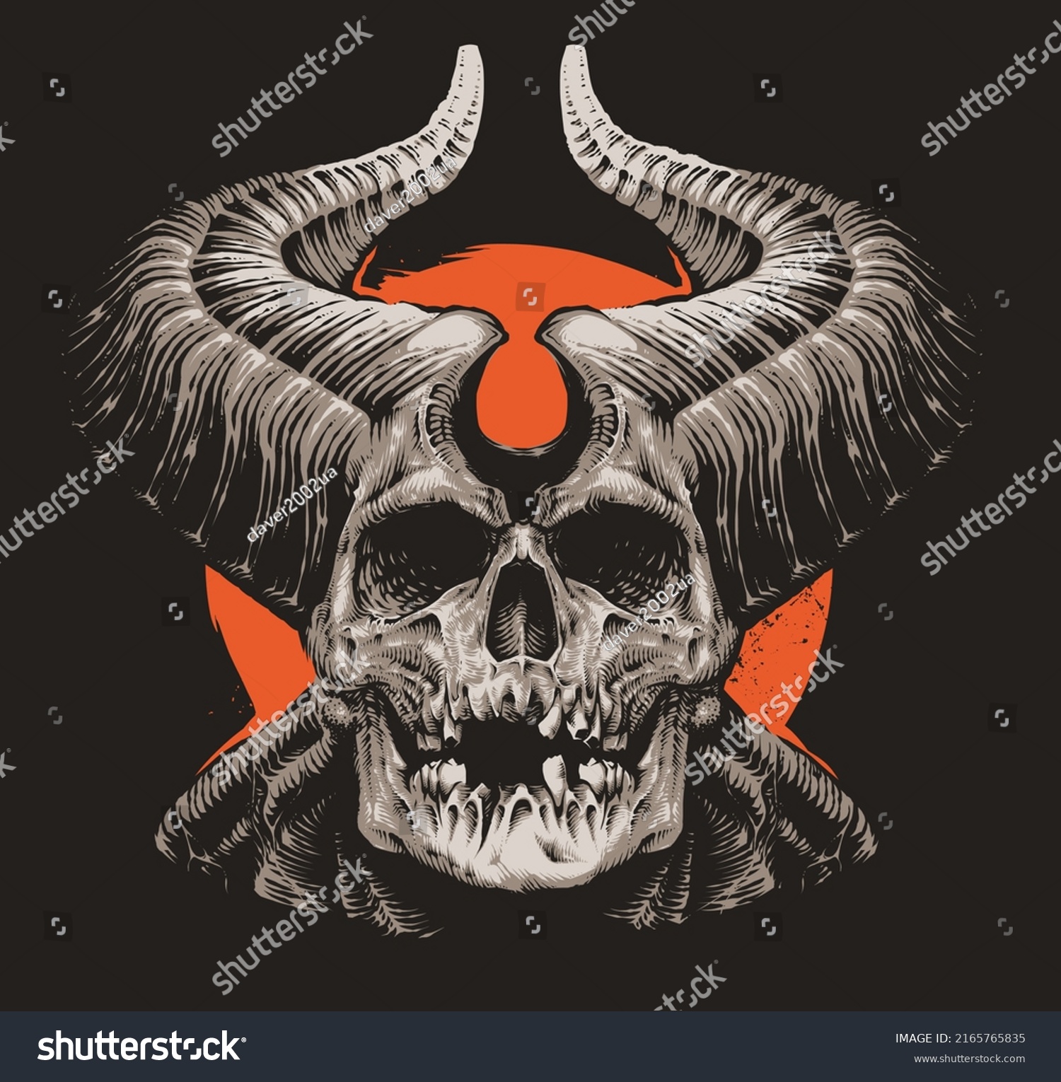 Horned Demon Head Vector Illustration Stock Vector (Royalty Free ...