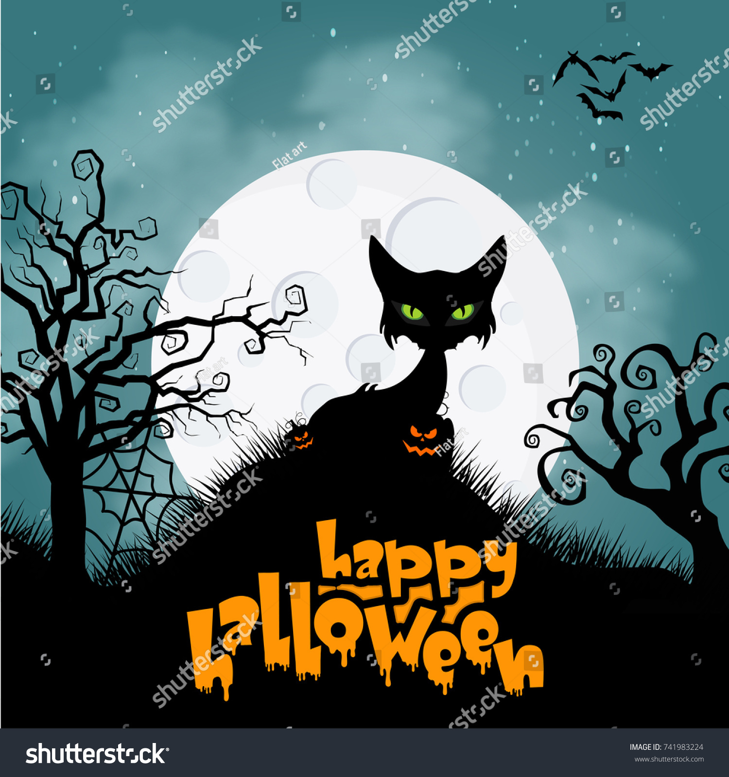 Horror Cat Halloween Background Stock Vector (Royalty Free) 741983224