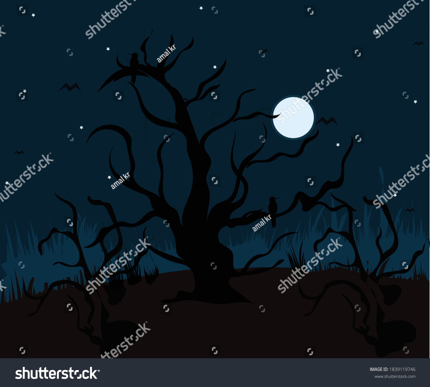Horror Tree Vector Art Illustration Stock Vector (Royalty Free) 1839119746