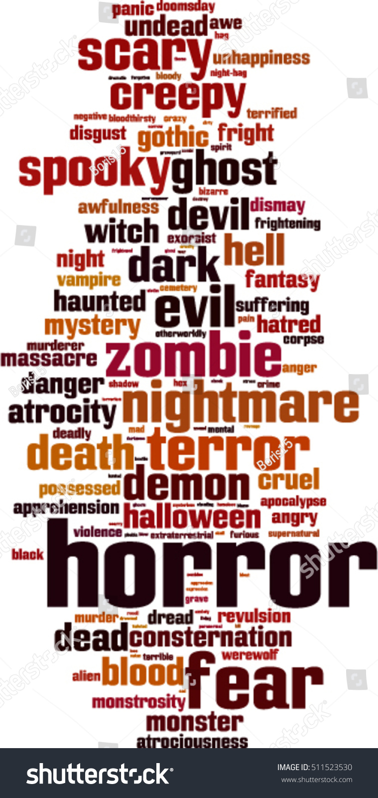Vektor Stok Horror Word Cloud Concept Vector Illustration (Tanpa ...