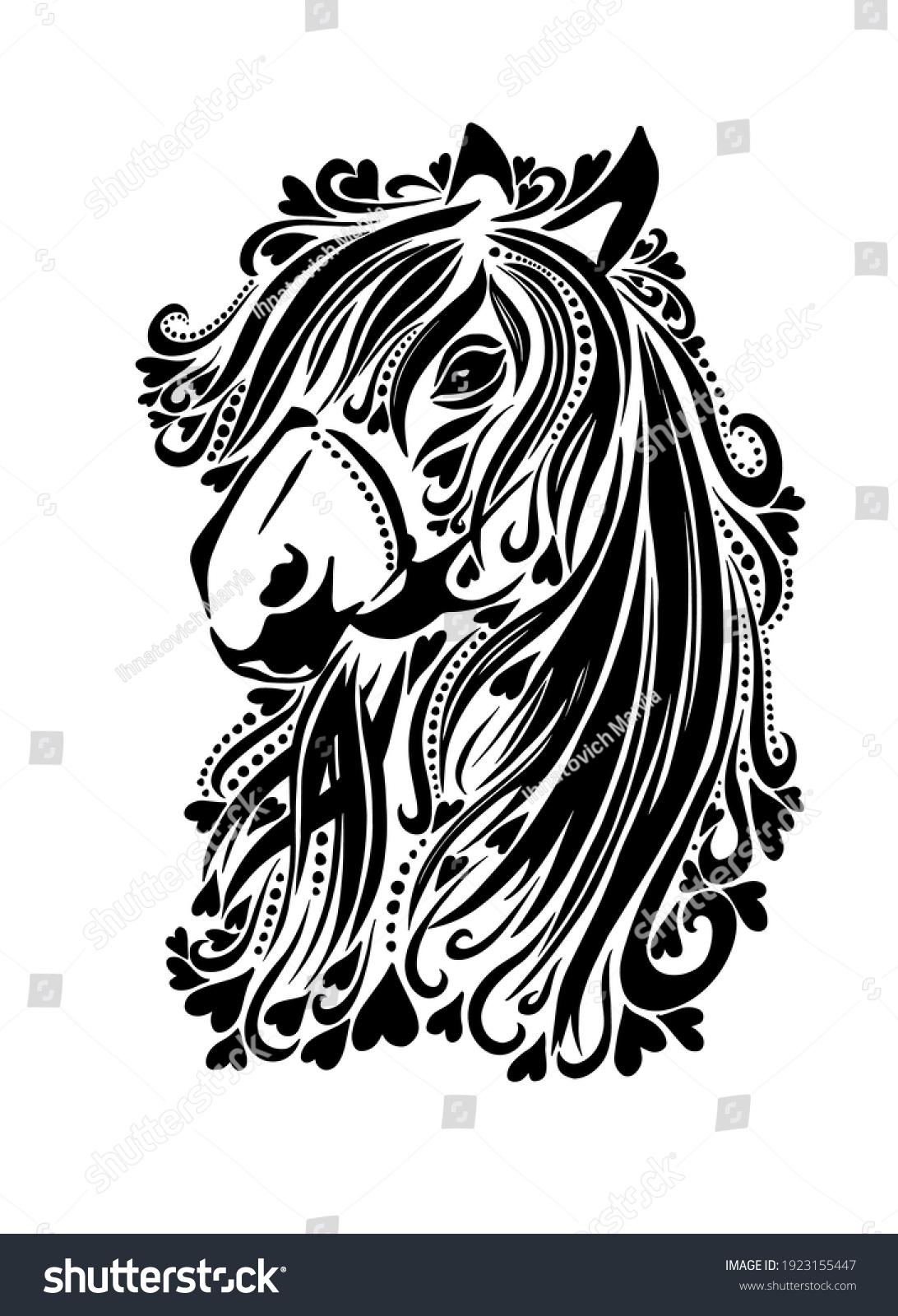 Cara de caballo. Tatuaje también. Ilustración: vector de stock (libre de regalías) 1923155447 ...
