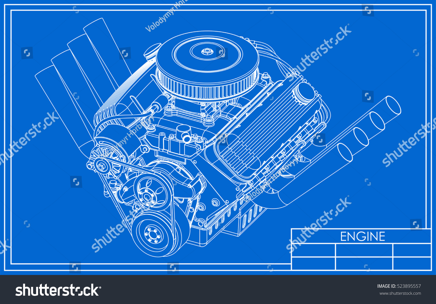Vektor Stok Hot Rod V8 Engine Drawing (Tanpa Royalti) 523895557 ...