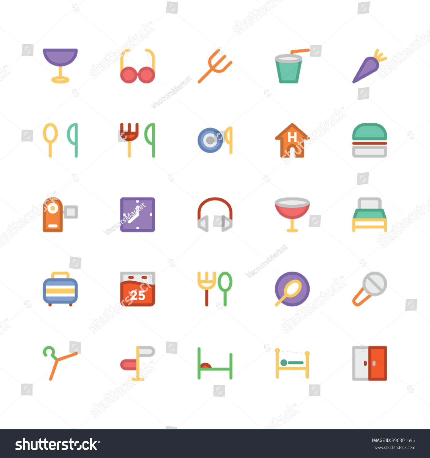 Hotel Restaurant Flat Bold Vector Icons Stock Vector (Royalty Free ...
