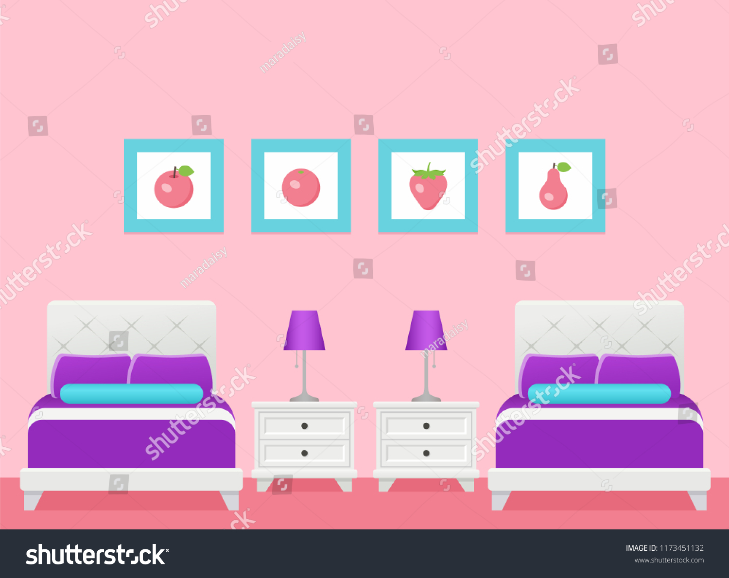 Hotel Room Vector Bedroom Interior Two Vector De Stock Libre De