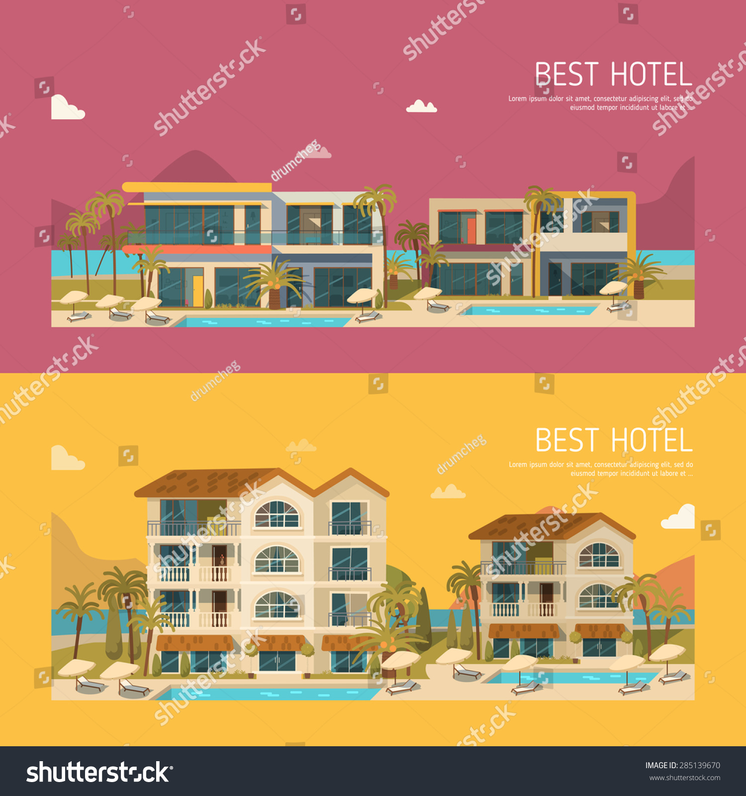 Hotels Set Vector Illustration Stock Vector (Royalty Free) 285139670 ...