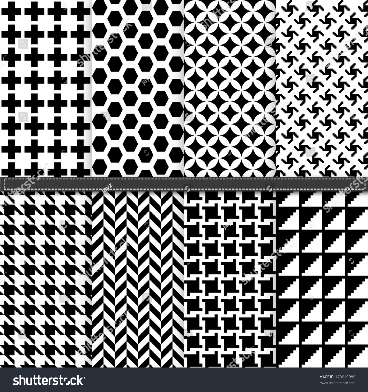 Houndstooth Geometric Seamless Pattern Set Illustration Stock Vector ...