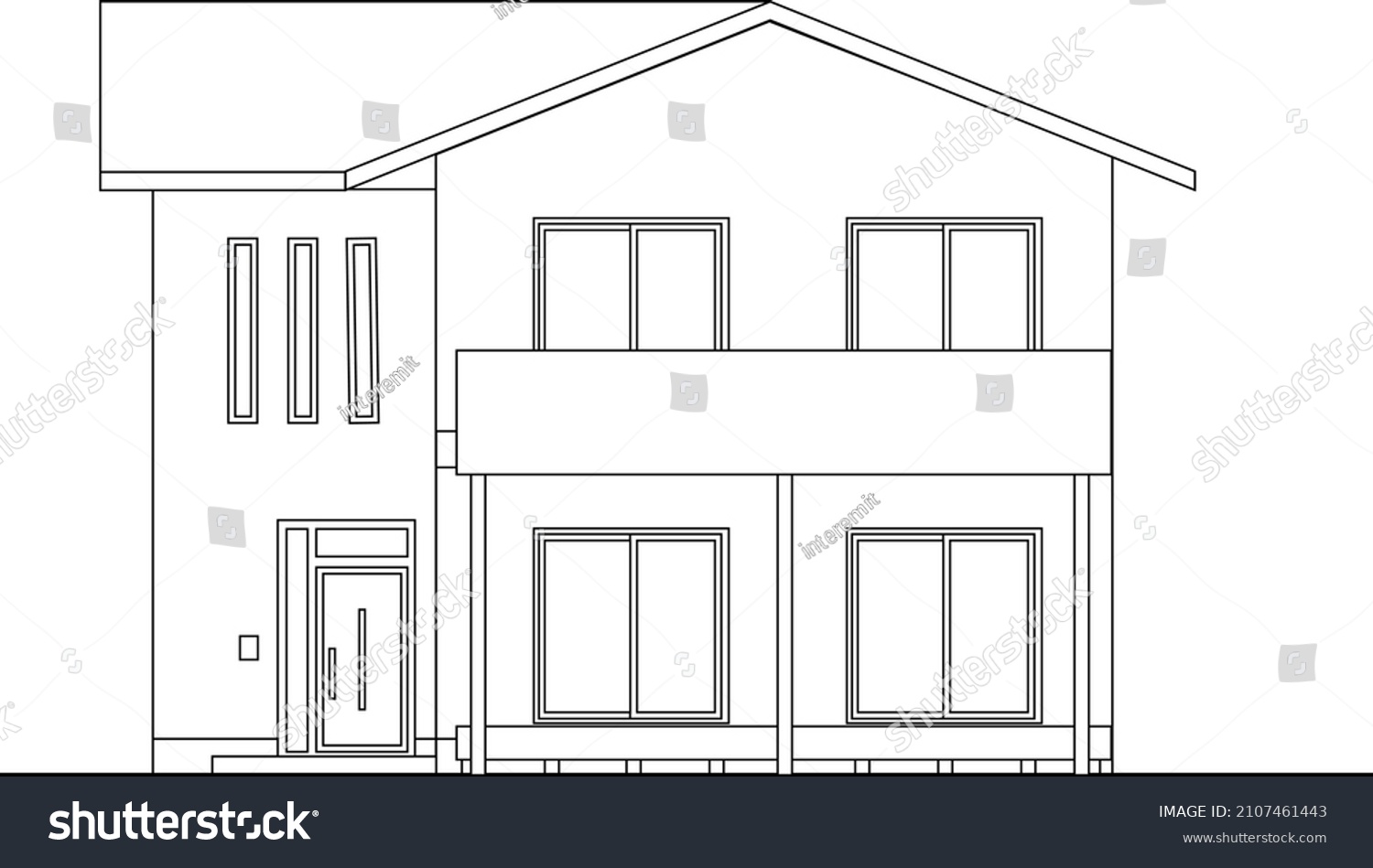 House Elevation Line Vector Illustration Stock Vector (Royalty Free ...
