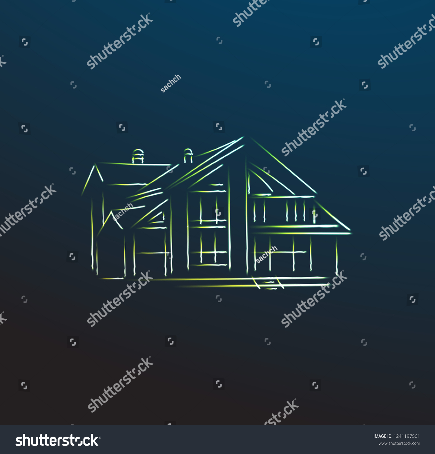 House Facade Light Line Drawing Vector Stock Vector (Royalty Free ...