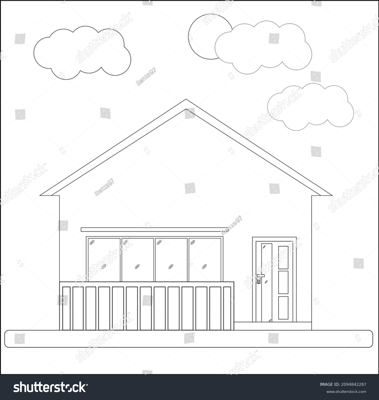 House Outline Drawing Without Color Stock Vector (Royalty Free) 2094842287