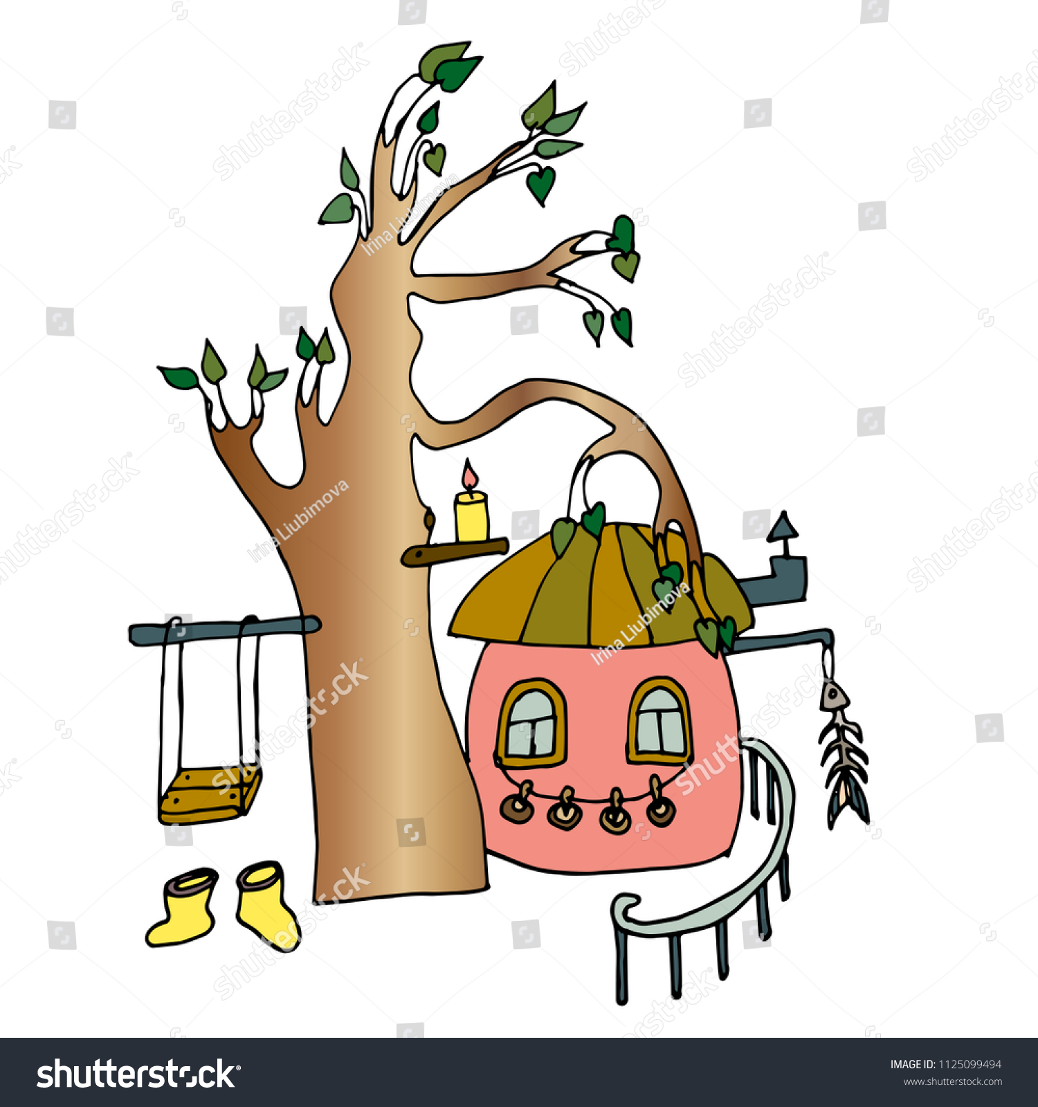 House Under Tree Vector Illustration Stock Vector (Royalty Free) 1125099494