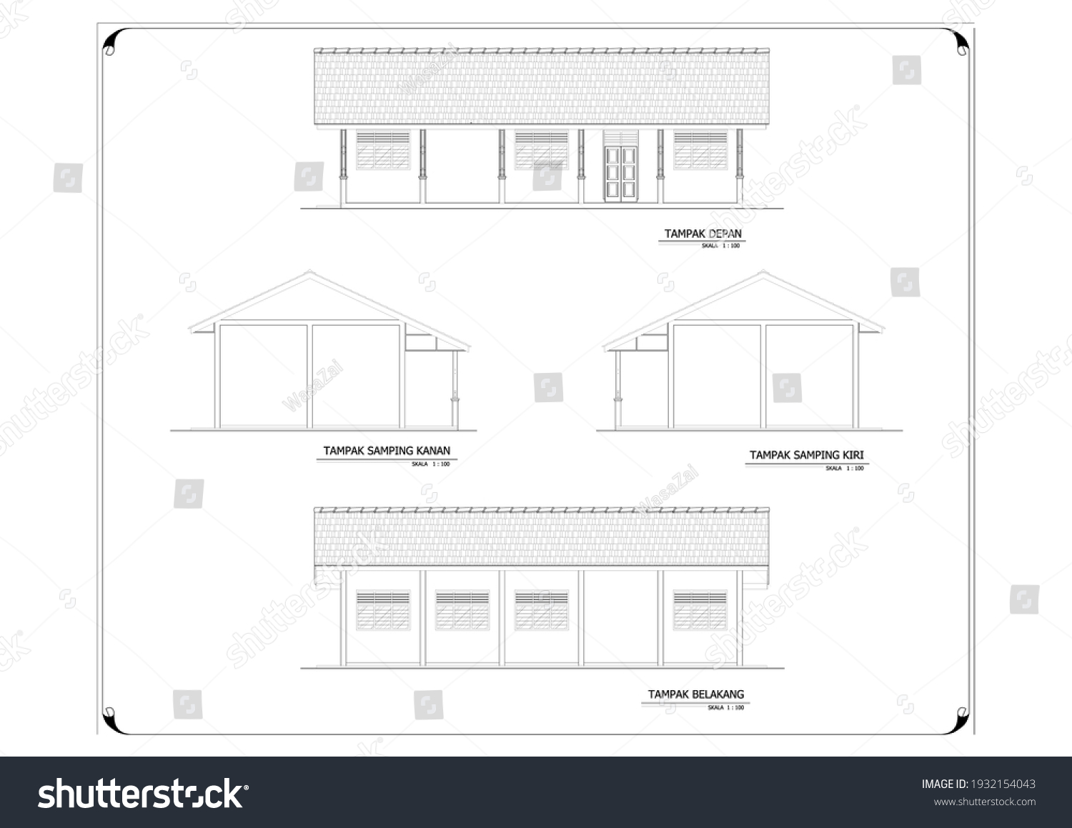 House Vector Plan Architectural Project Blueprint: เวกเตอร์สต็อก (ปลอด ...