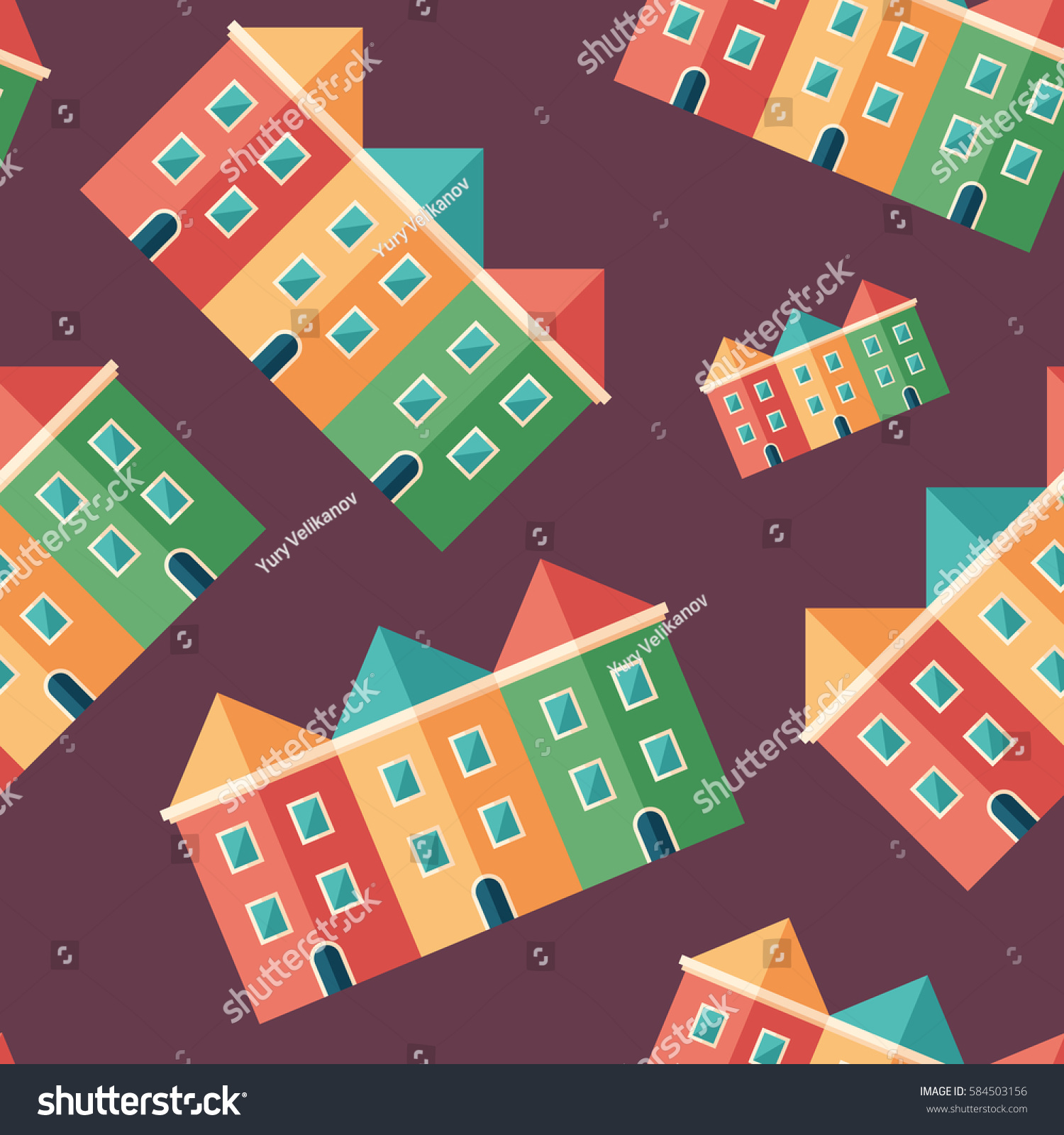 Houses Flat Icon Seamless Pattern Stock Vector (Royalty Free) 584503156 ...