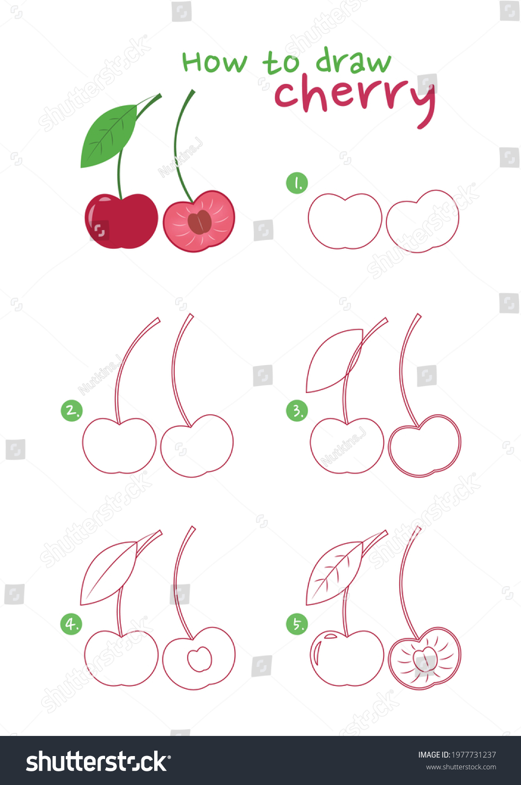 Vektor Stok How Draw Cherry Vector Illustration Draw (Tanpa Royalti ...