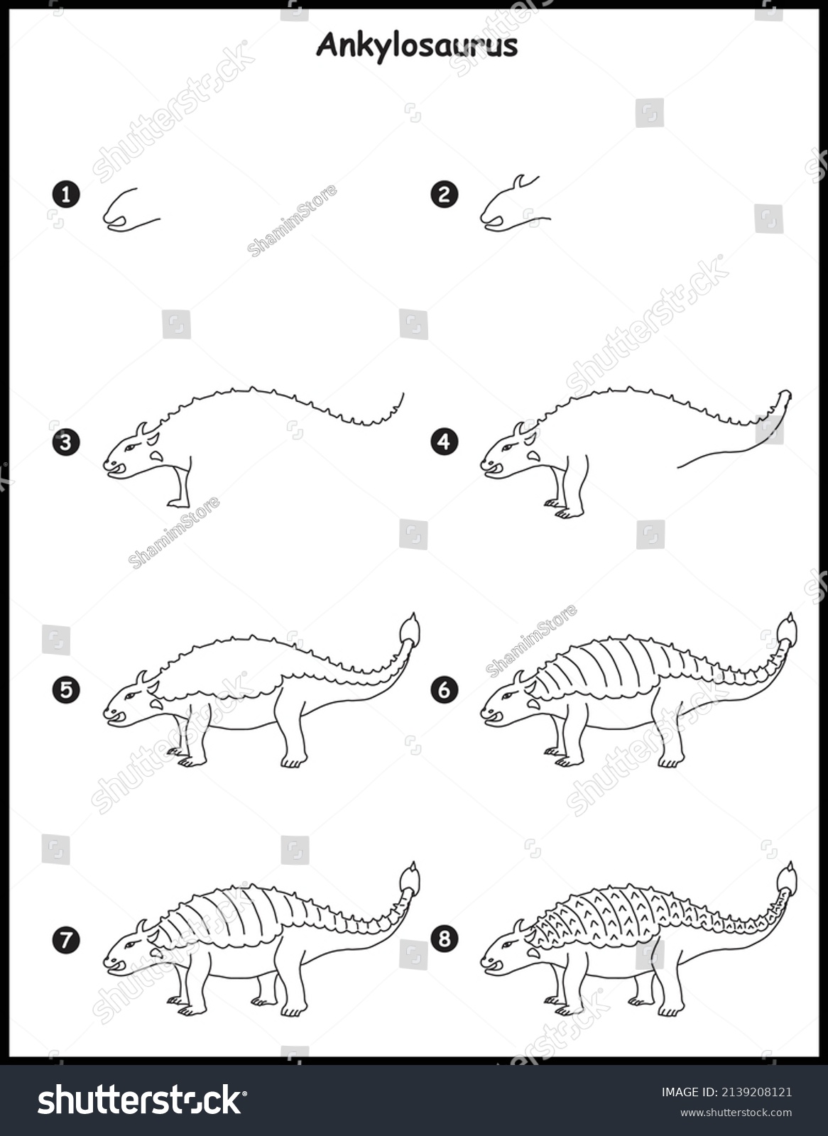 How Draw Ankylosaurus Step By Step Stock Vector (Royalty Free) 2139208121