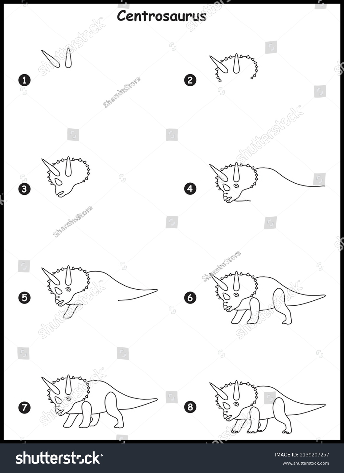 How Draw Centrosaurus Step By Step Stock Vector (Royalty Free) 2139207257