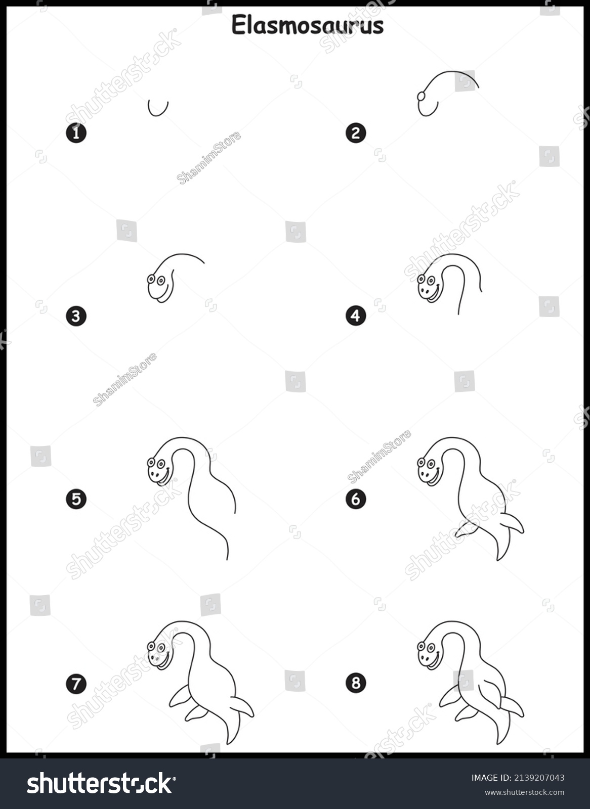 How Draw Elasmosaurus Step By Step Stock Vector (Royalty Free ...