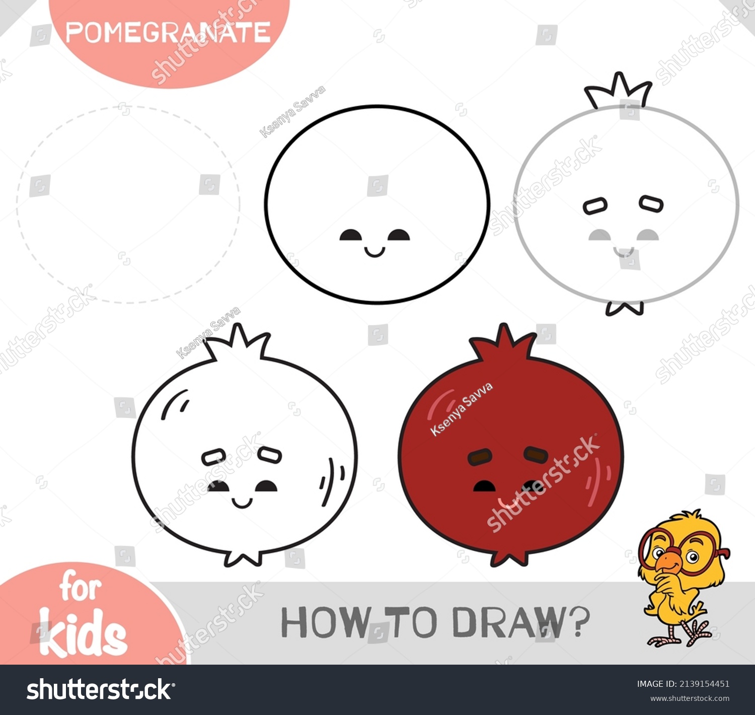 How Draw Pomegranate Children Step By Stock Vector (Royalty Free ...