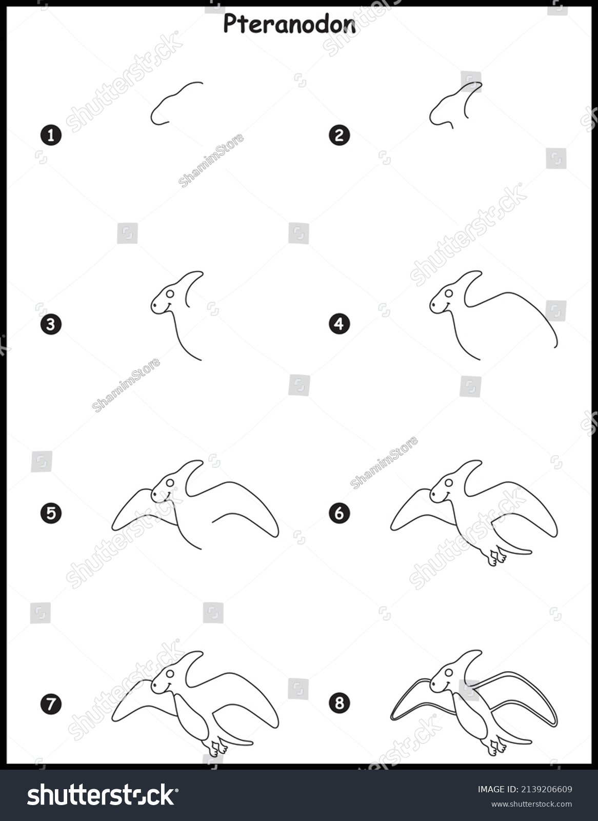 Cómo dibujar Pteranodon Paso a paso: vector de stock (libre de regalías ...