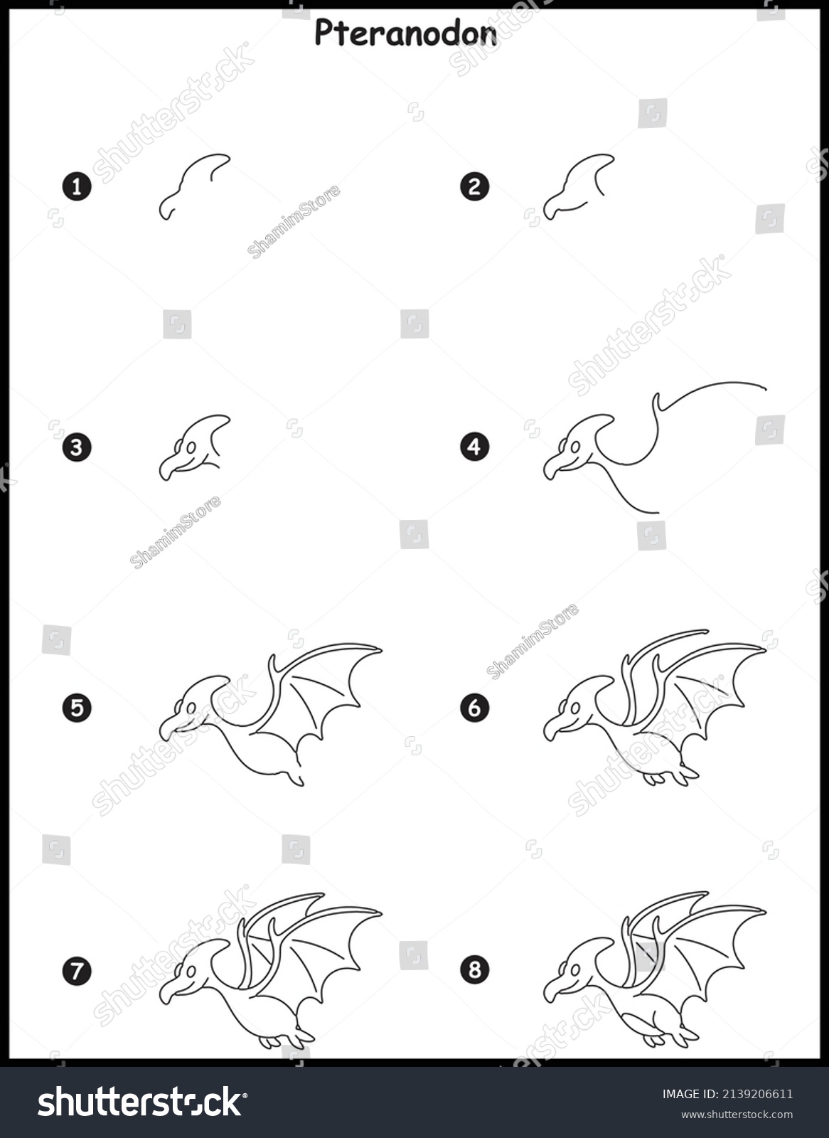How Draw Pteranodon Step By Step Stock Vector (Royalty Free) 2139206611 ...