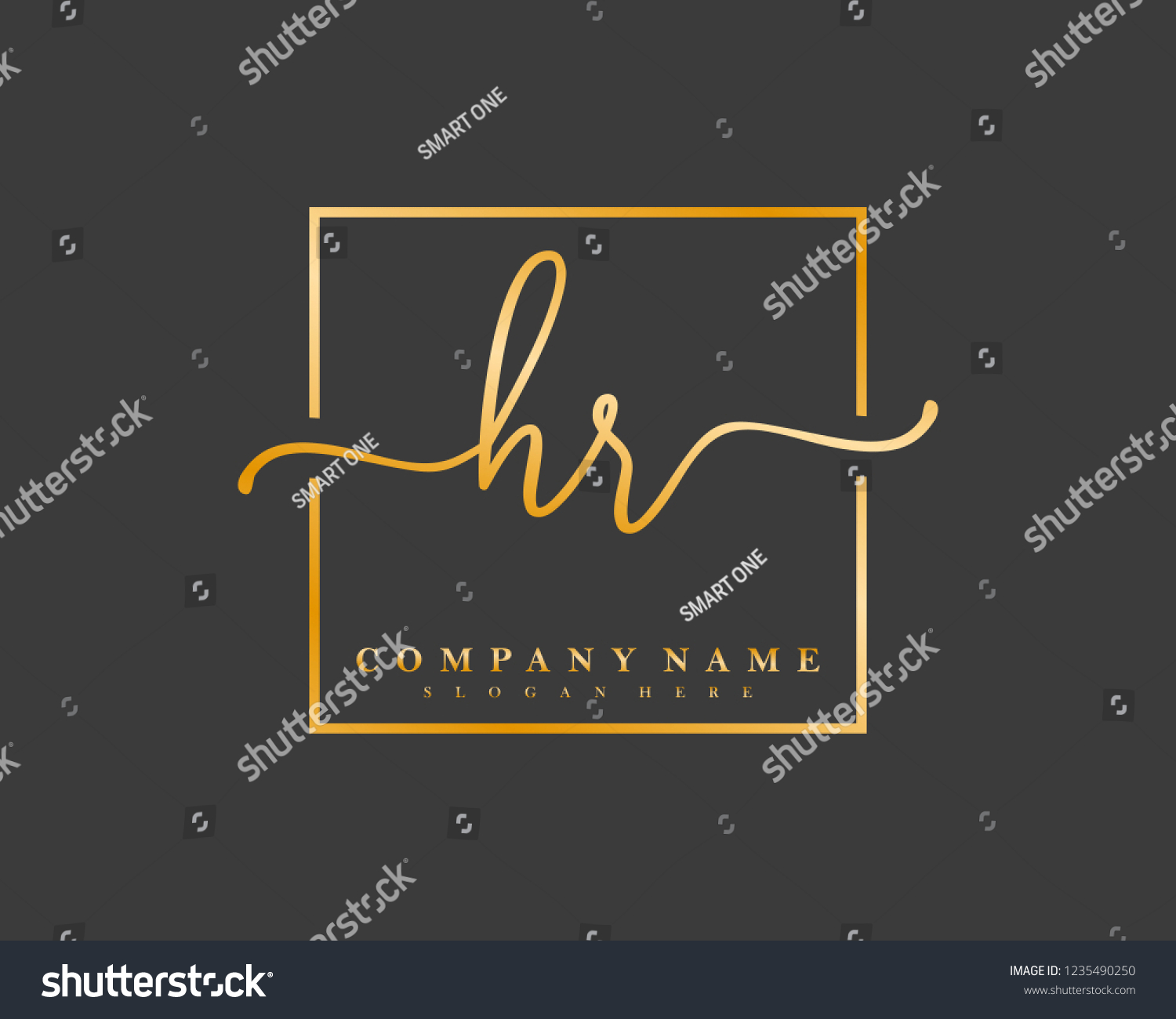 Hr Initial Handwriting Square Minimalist Logo Stock Vector (Royalty ...