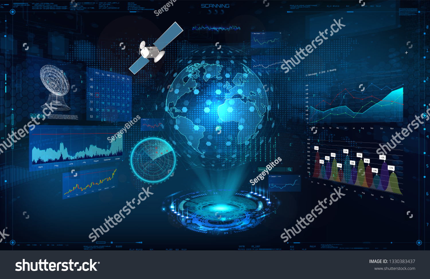 Tablero HUD, interfaz UI, globo terrestre,: vector de stock (libre de ...