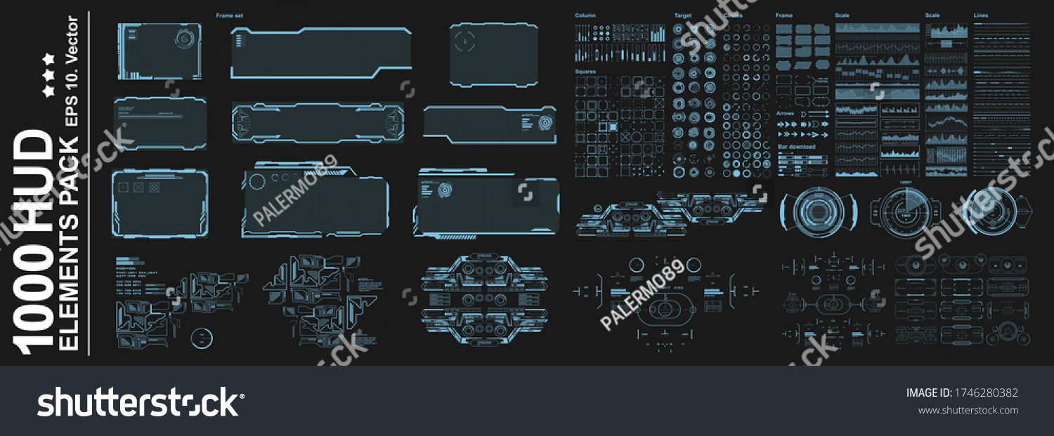 Hud Elements Pack Big Set Vector Stock Vector (Royalty Free) 1746280382