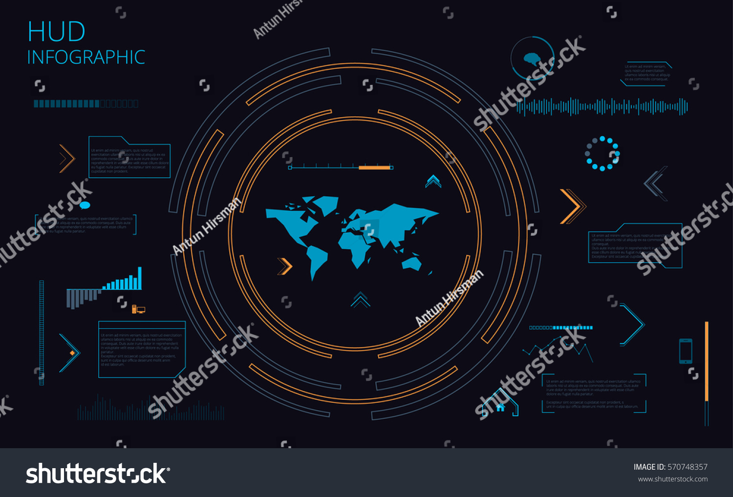 Hud Infographic World Map Vector Illustration: เวกเตอร์สต็อก (ปลอดค่า ...
