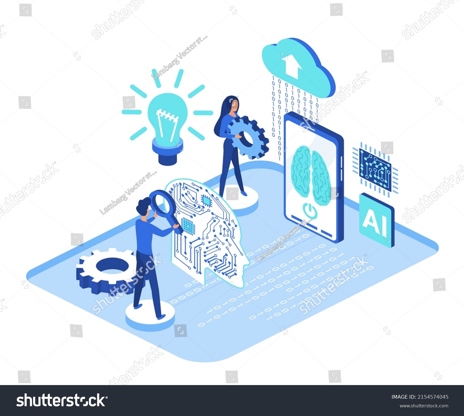 Human Artificial Intelligence Processes By Machines Stock Vector ...
