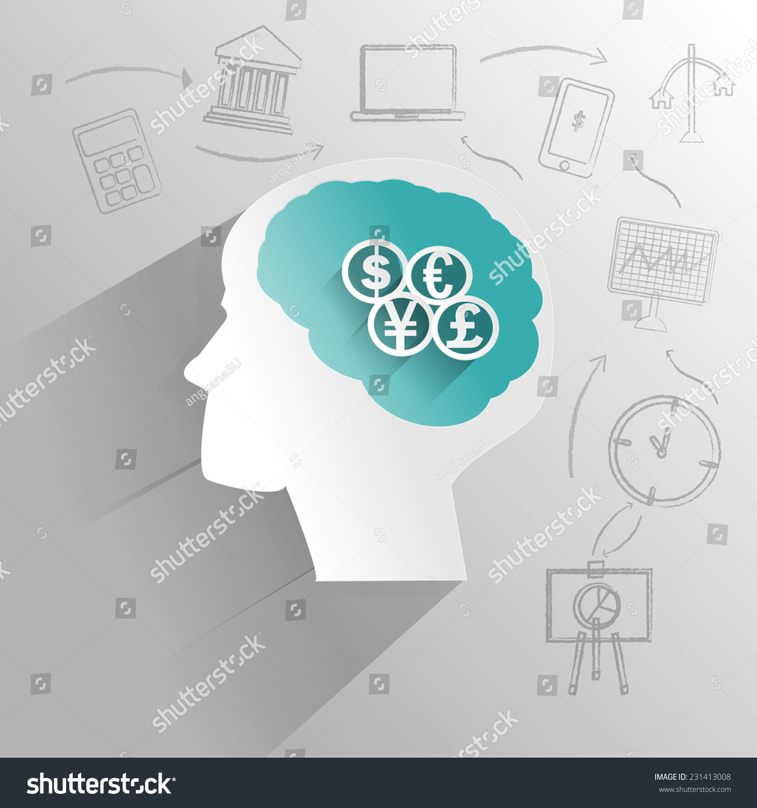 Human Brain Financial Thinking Stock Vector (Royalty Free) 231413008